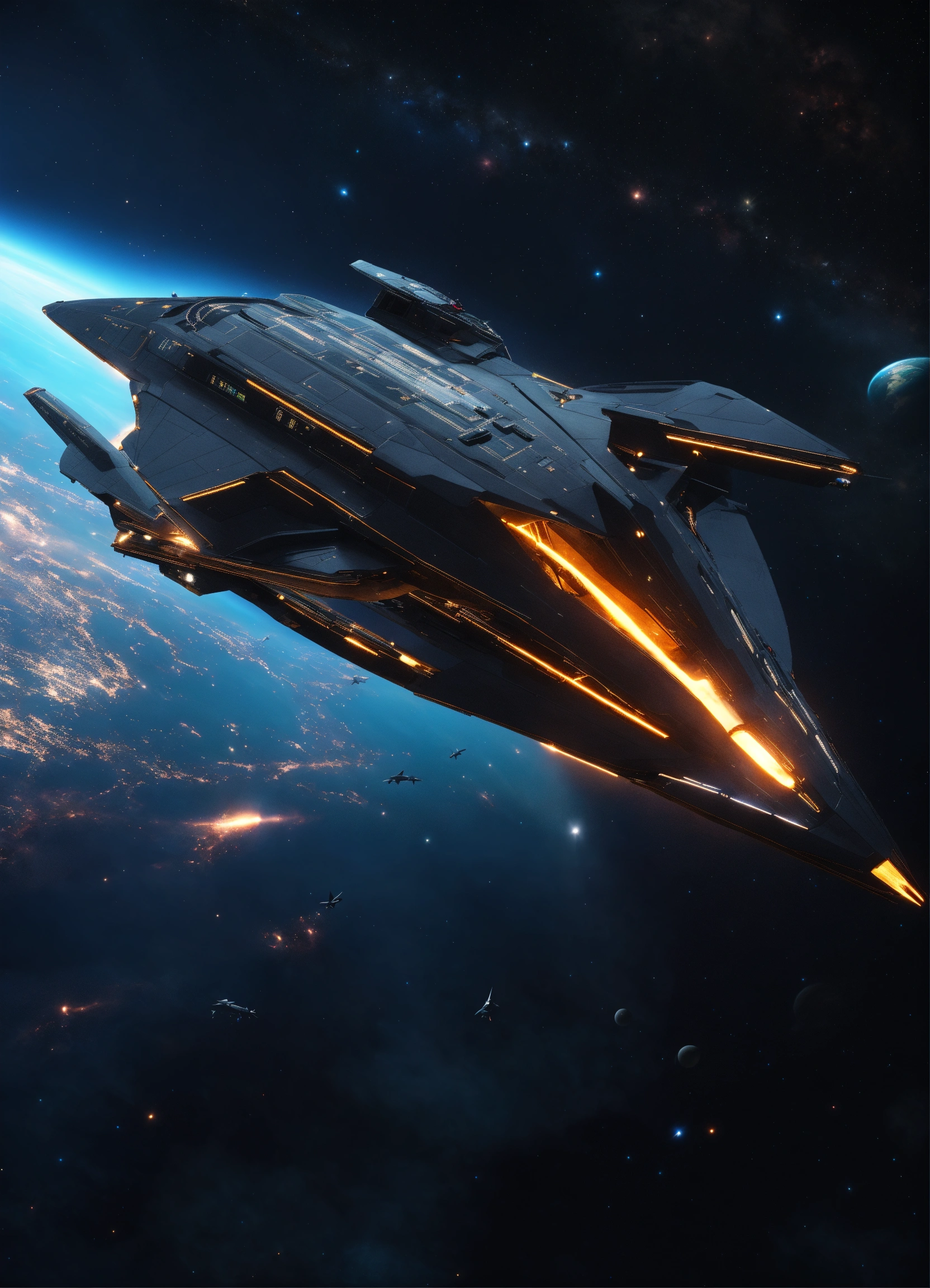 Lexica - Luxurious sleek black shark shaped space yacht shooting out in ...