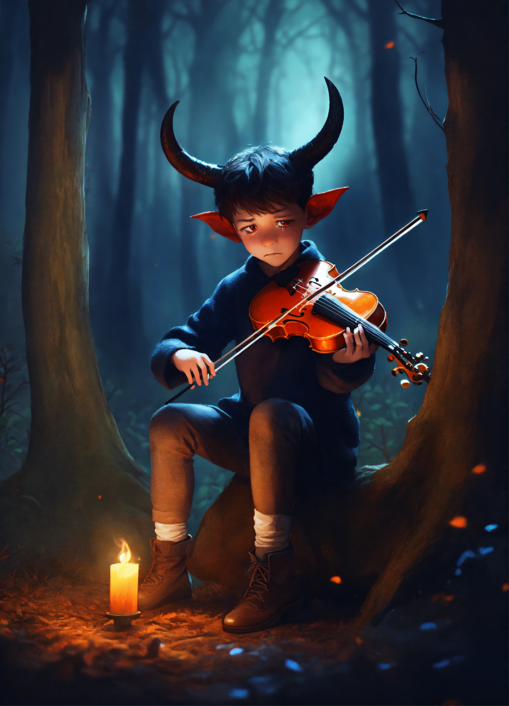 Lexica - A sad little demon boy with small horns playing the violin ...