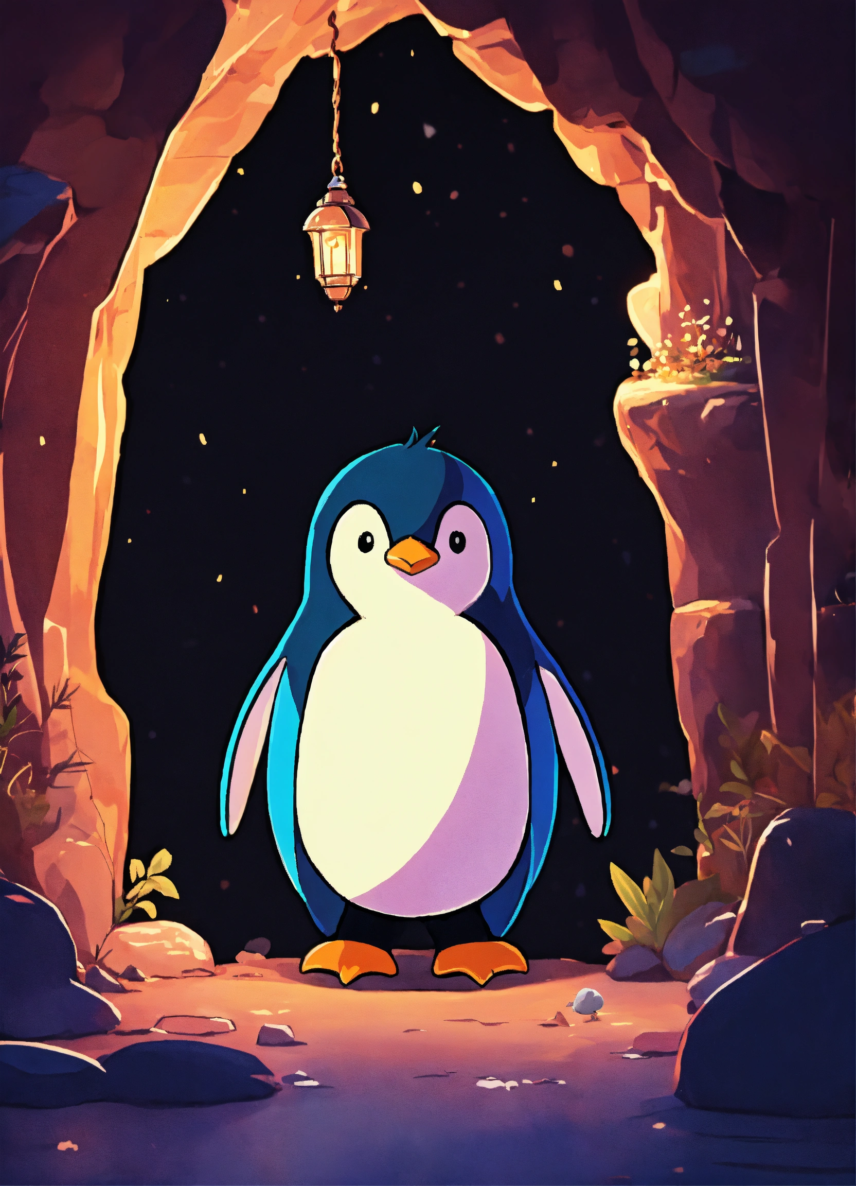 Lexica - A little and cute penguin coming in an enchanted cave simple ...