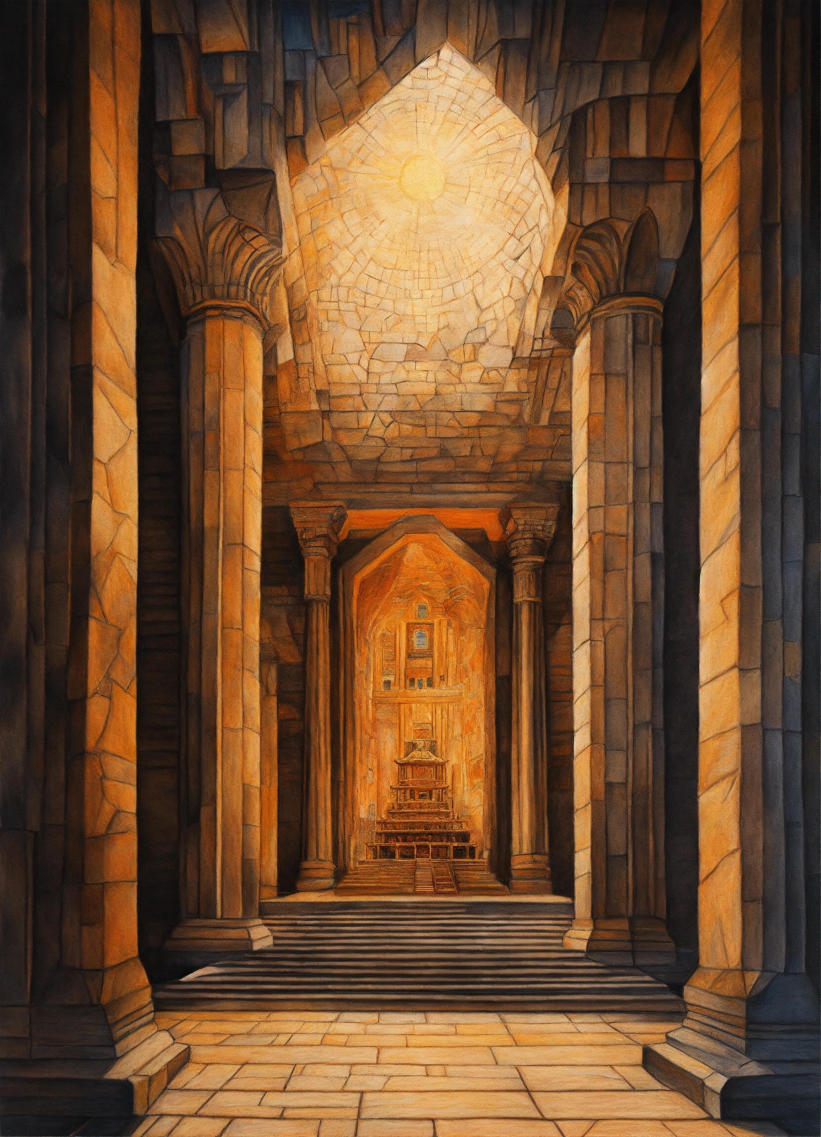 Lexica - Realistic colored pencil drawing of the interior of a temple ...