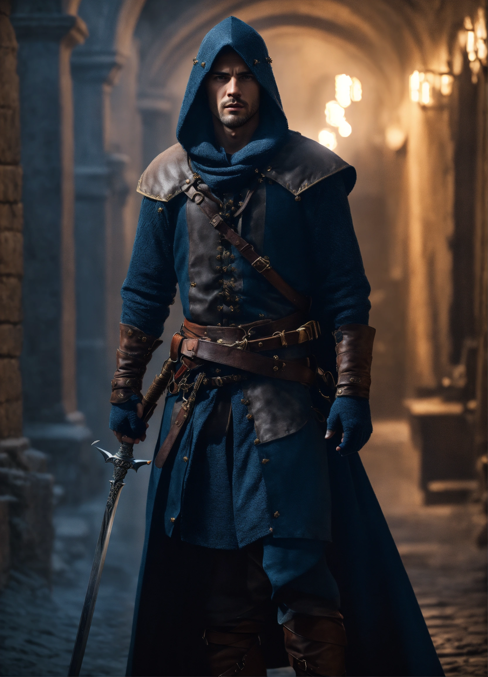 Lexica - A realistic full body portrait of a male medival assasin ...