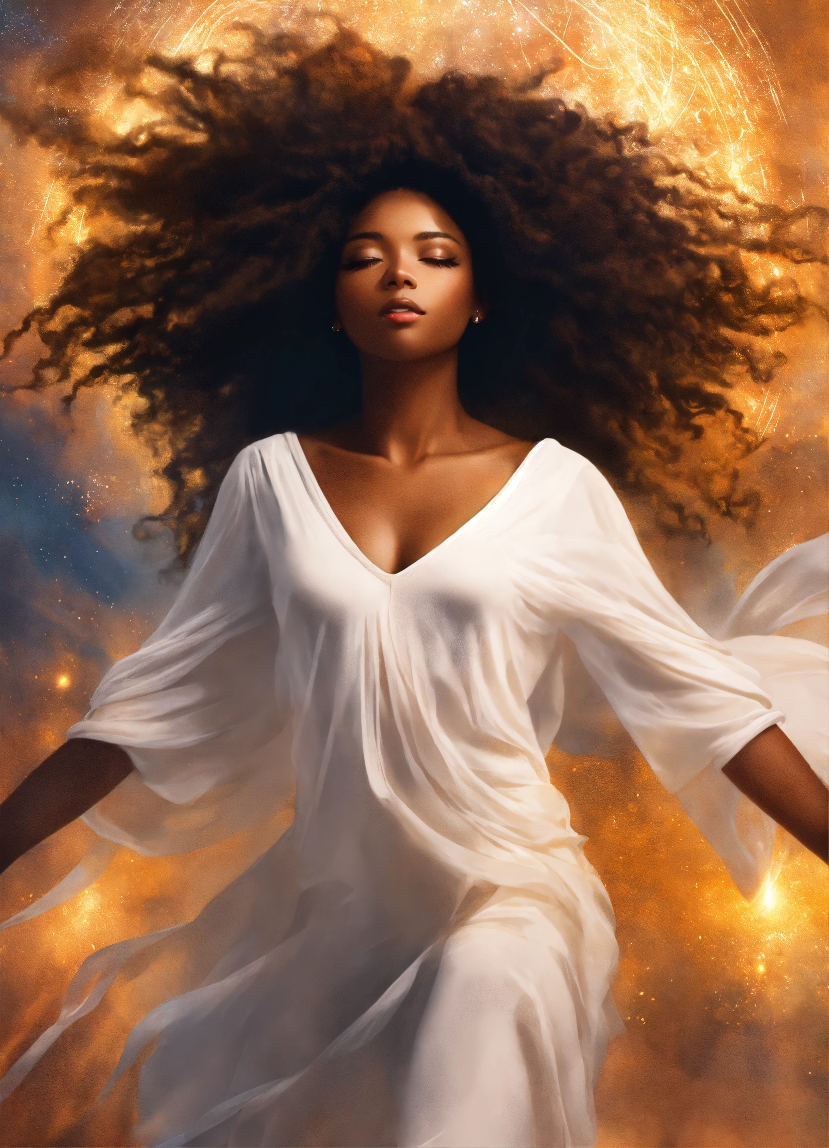 Lexica - A beautiful black woman as living spirit, she hassling hair ...