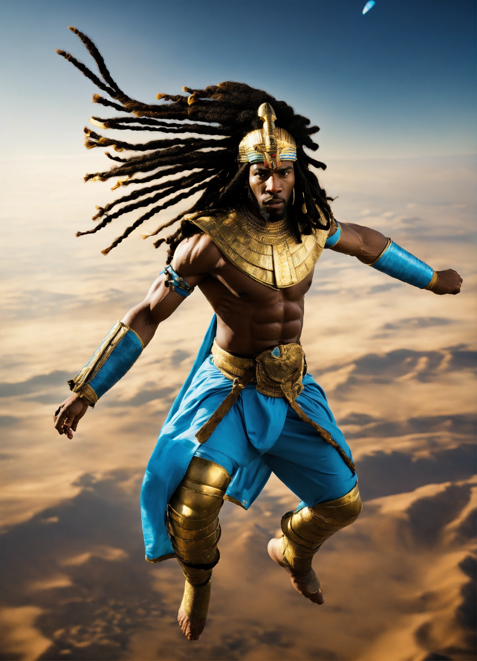 Lexica - Dramatic aerial photograph of a muscular African Pharaoh with ...