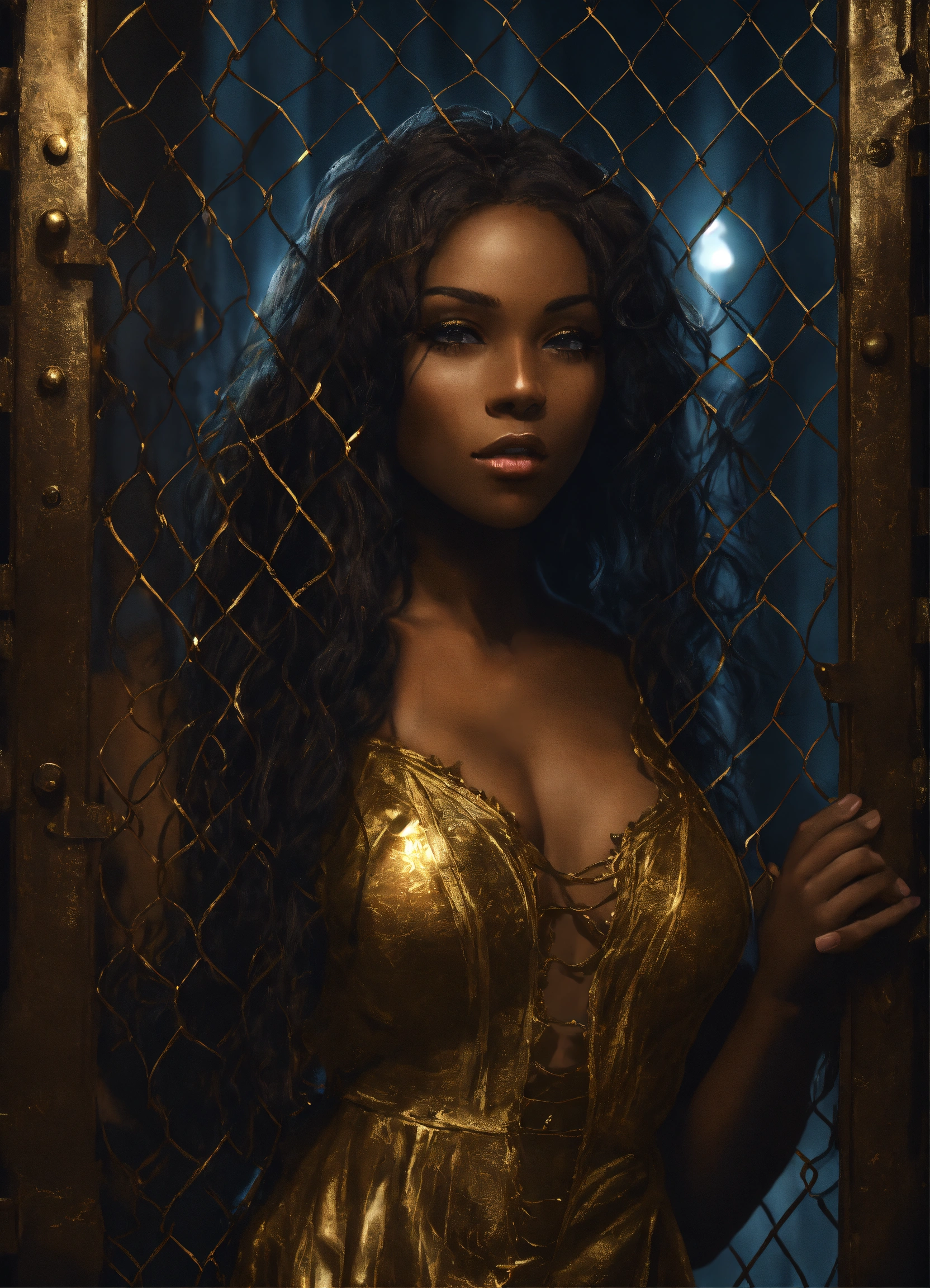 Lexica - Handcuffed, a beautiful black girl goddess, a beautiful prisoner with long dark hair ...