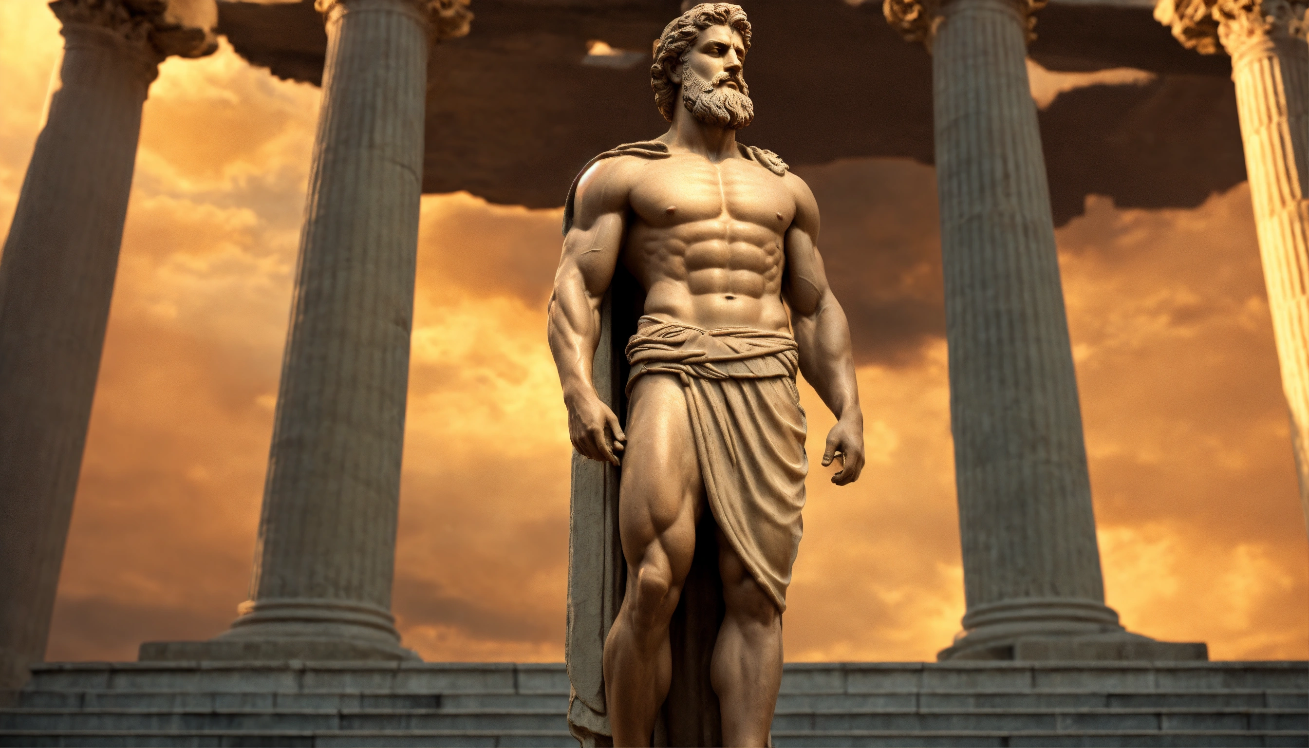 Lexica - Stoic statue, strong body, muscle, bearded, handsome man ...