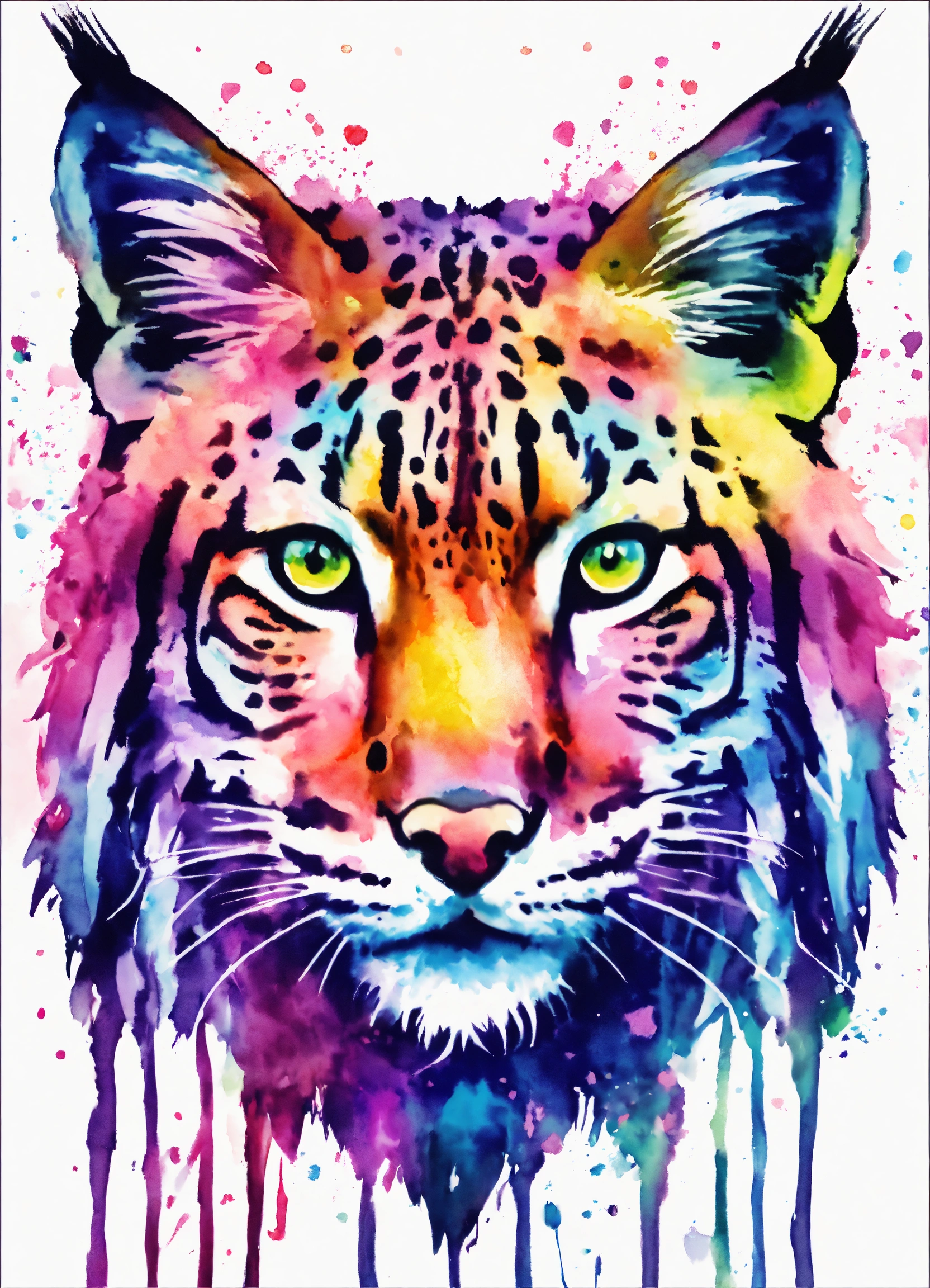 Lexica - A neon watercolor lynx watercolor effect and neon splashes ...