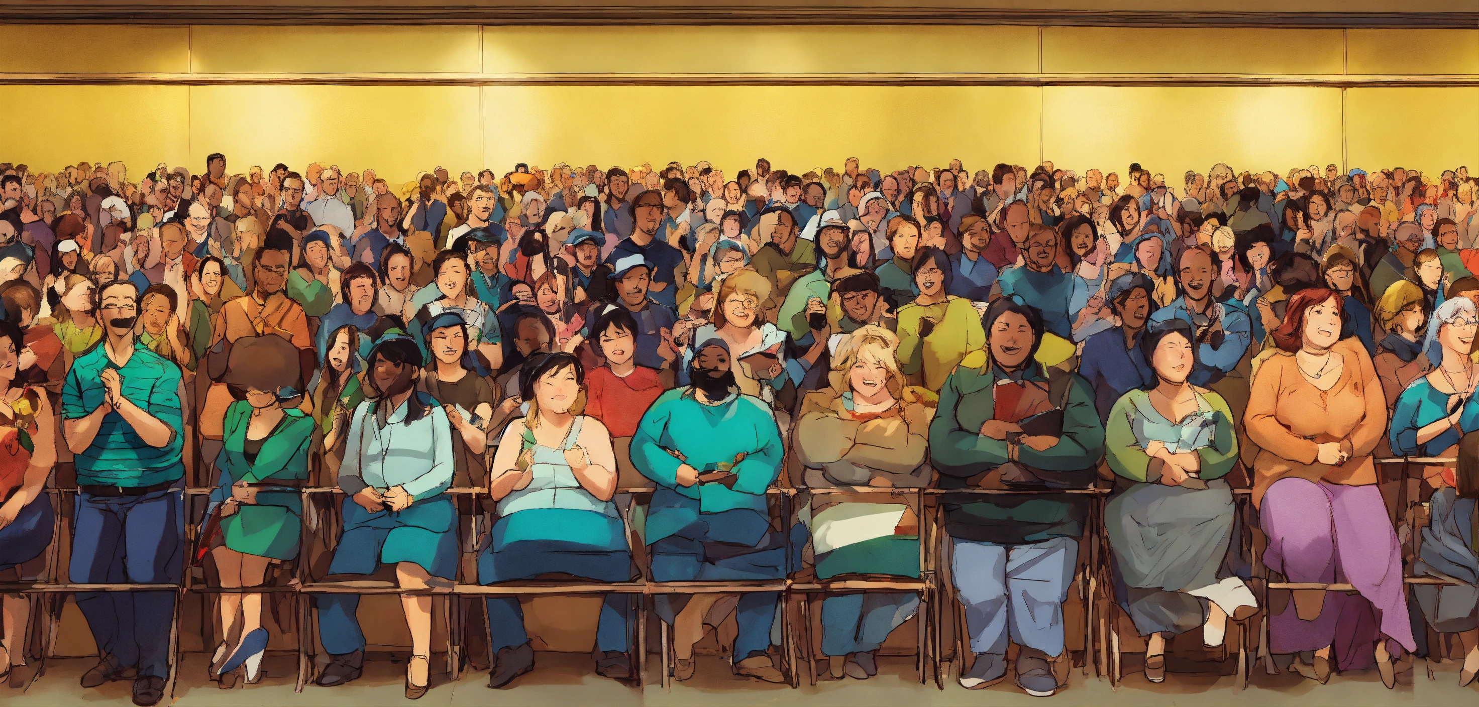 Lexica - Lots of people, giving a standing ovation, crowd, comic