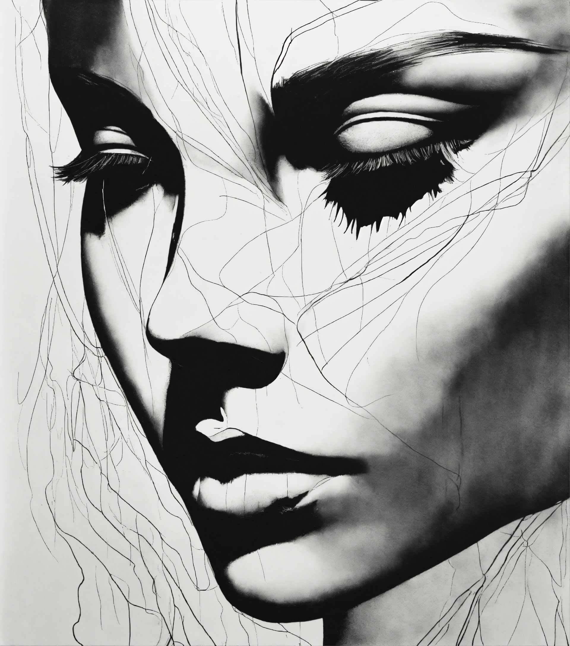 Lexica - A black and white drawing of a woman's face, a minimalist ...