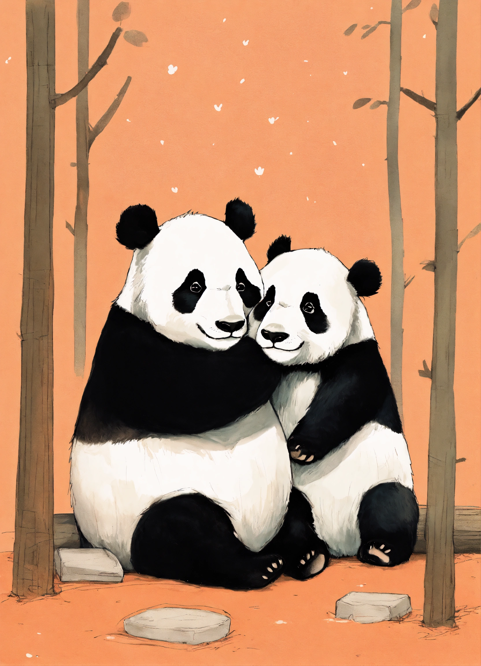 Lexica - Happy pandas cuddling, cute critters, by oliver jeffers