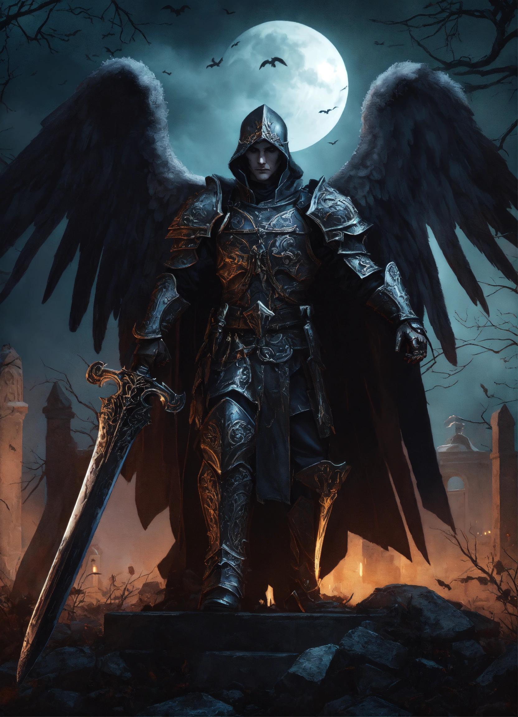 Lexica - Angel Slayer, realistic style illustration digital art, dark ...