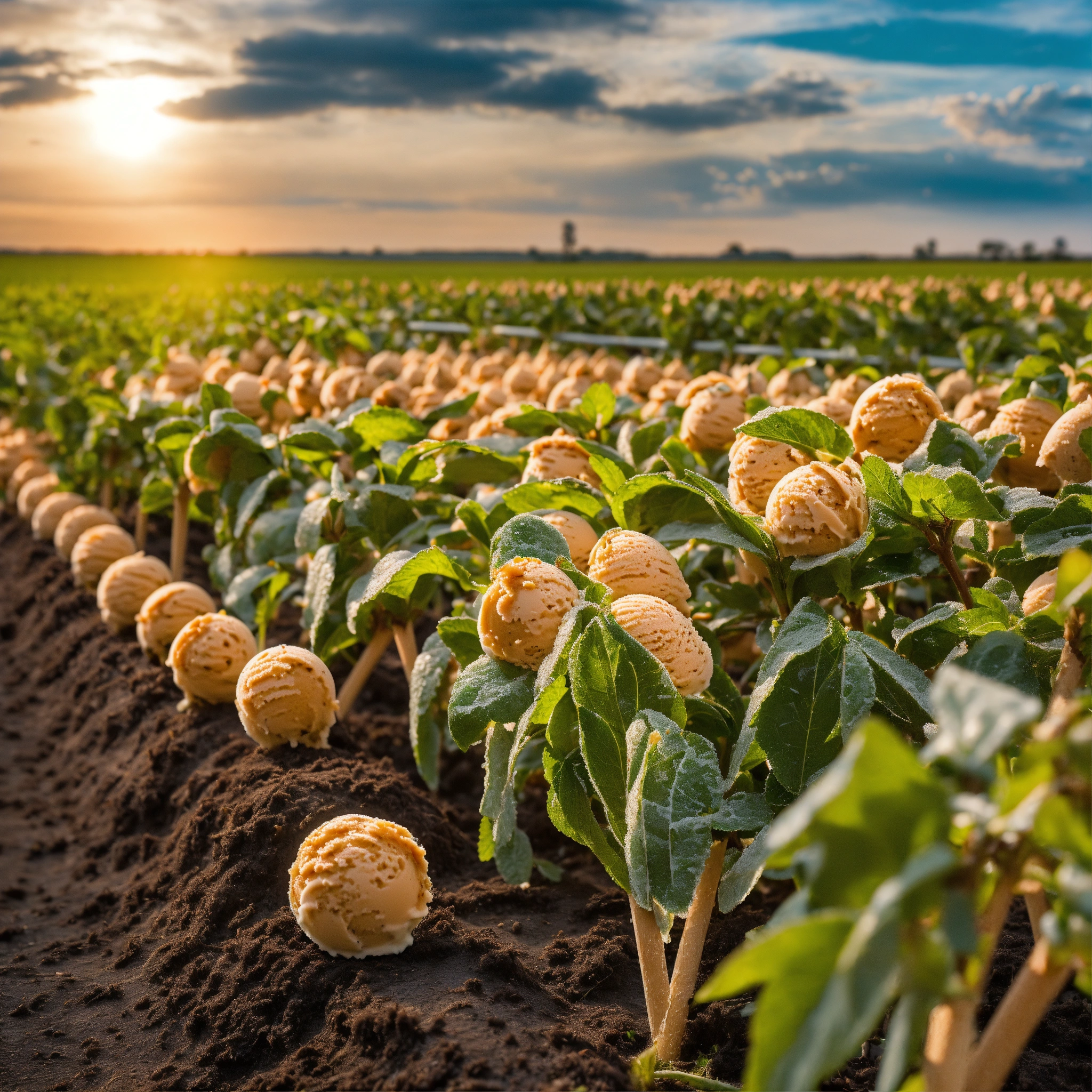 Lexica - Close up of A field of ice cream cone crops being harvested
