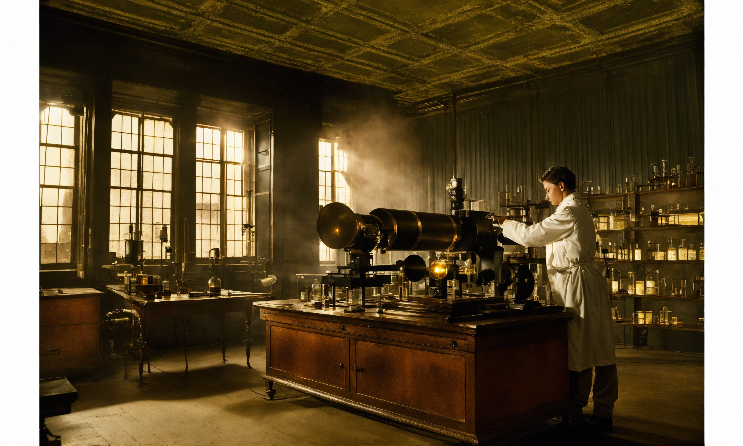 Lexica - A scientist uses a spectroscope to study elements inside a ...