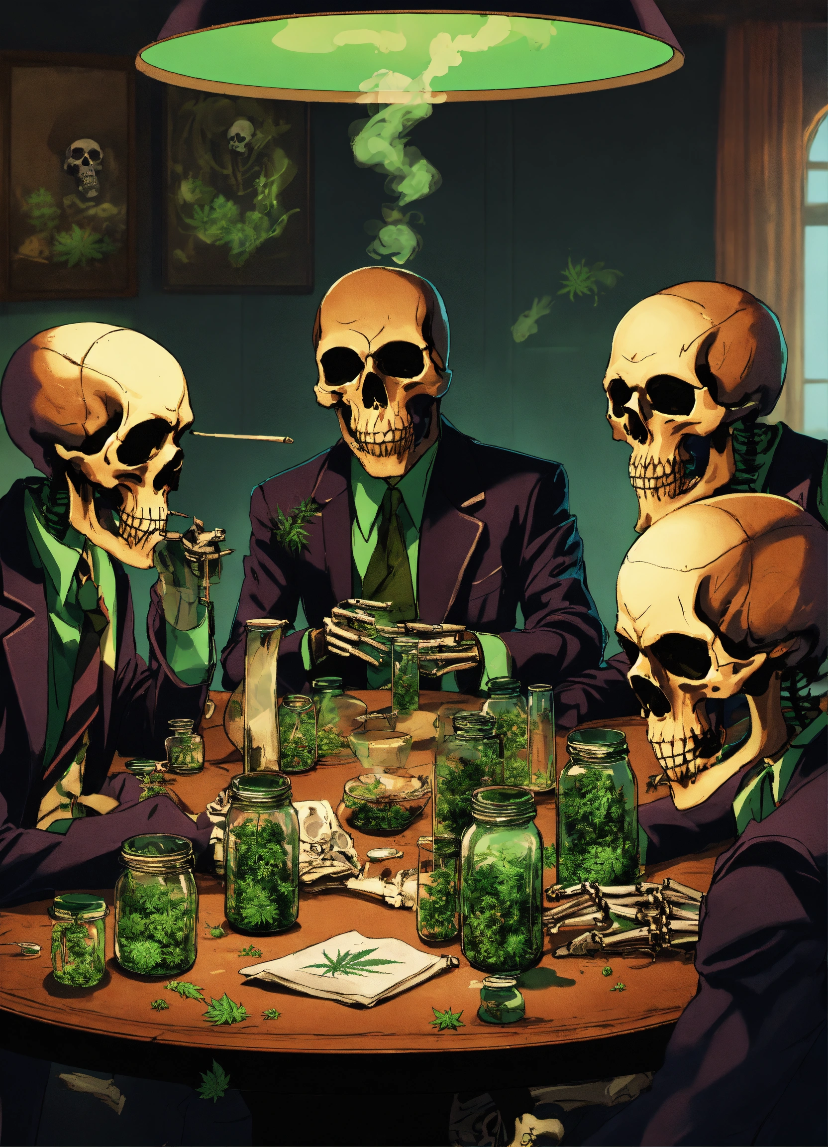 Lexica - Five Skeletons dressed like mobsters sitting at a round table ...