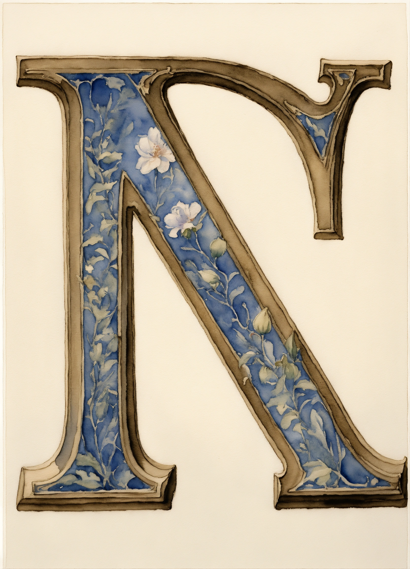 Lexica - A Single BLUE letter "N" on a white background, watercolour ...