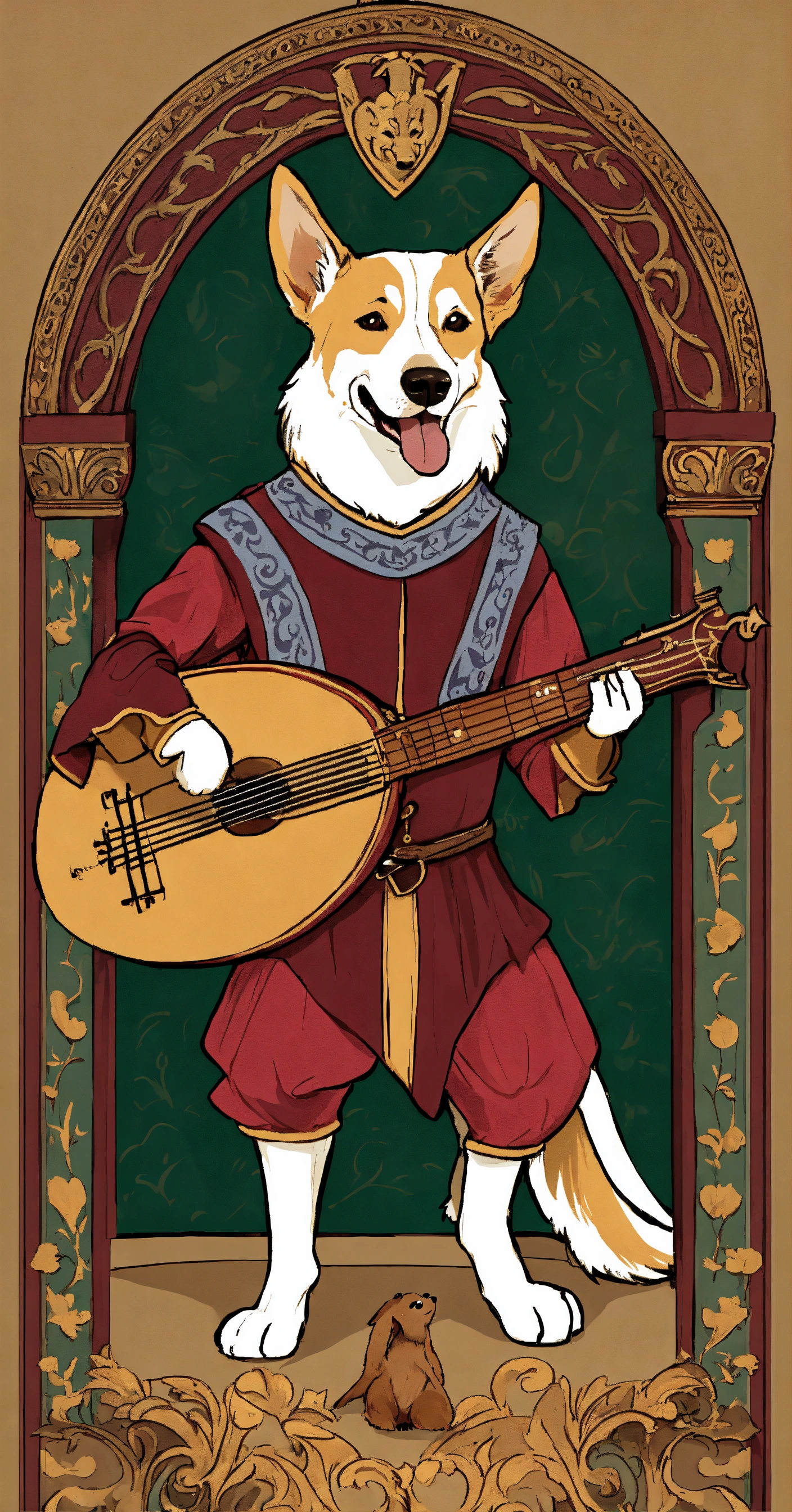 Lexica - Design an image of a dog as a medieval minstrel, playing a ...