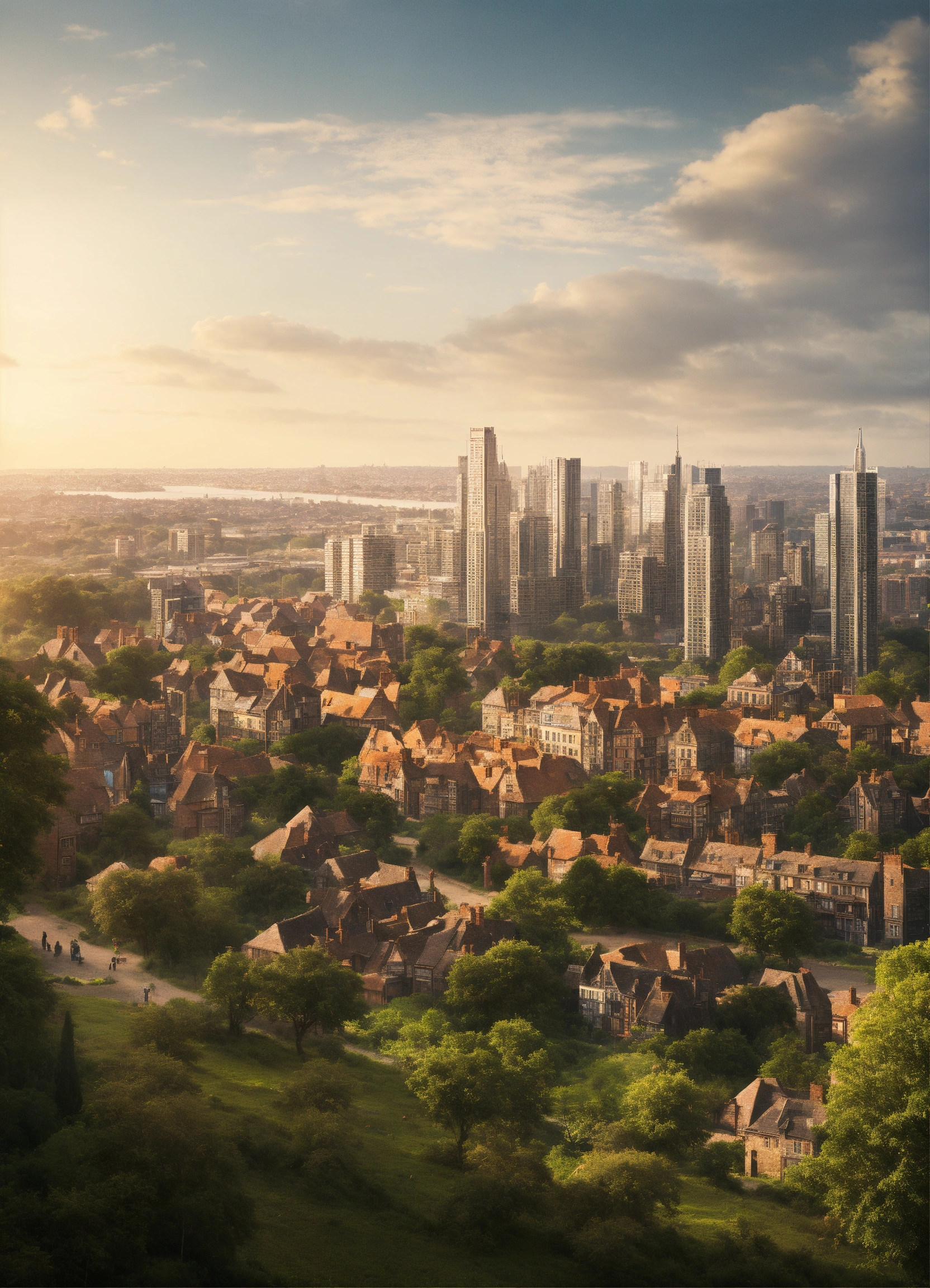 Lexica - An Anglo Saxon city with modern high-rises in a lush landscape.