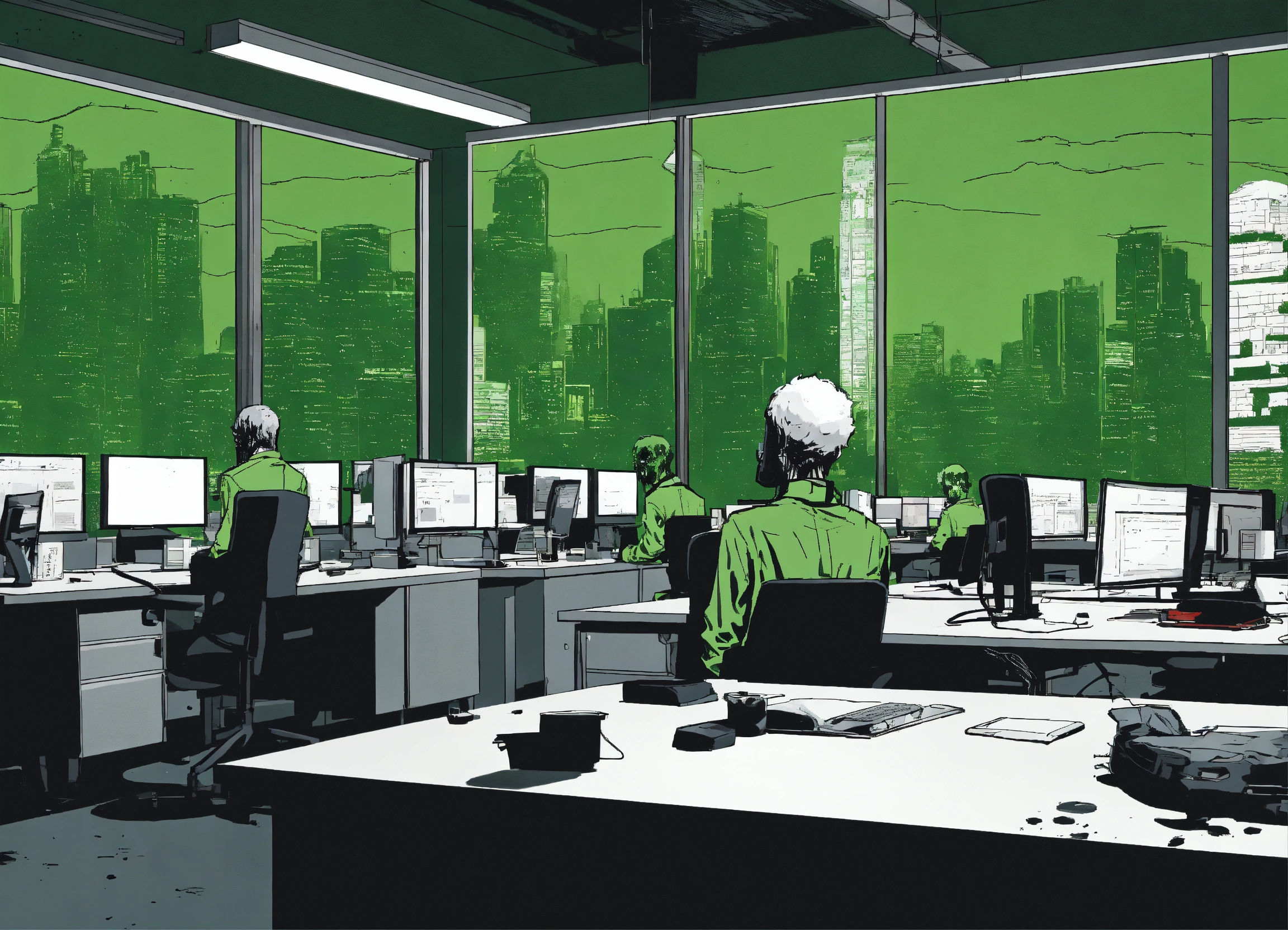 Lexica - Illustrate a comic cartoon poster of a zombie-like workforce ...