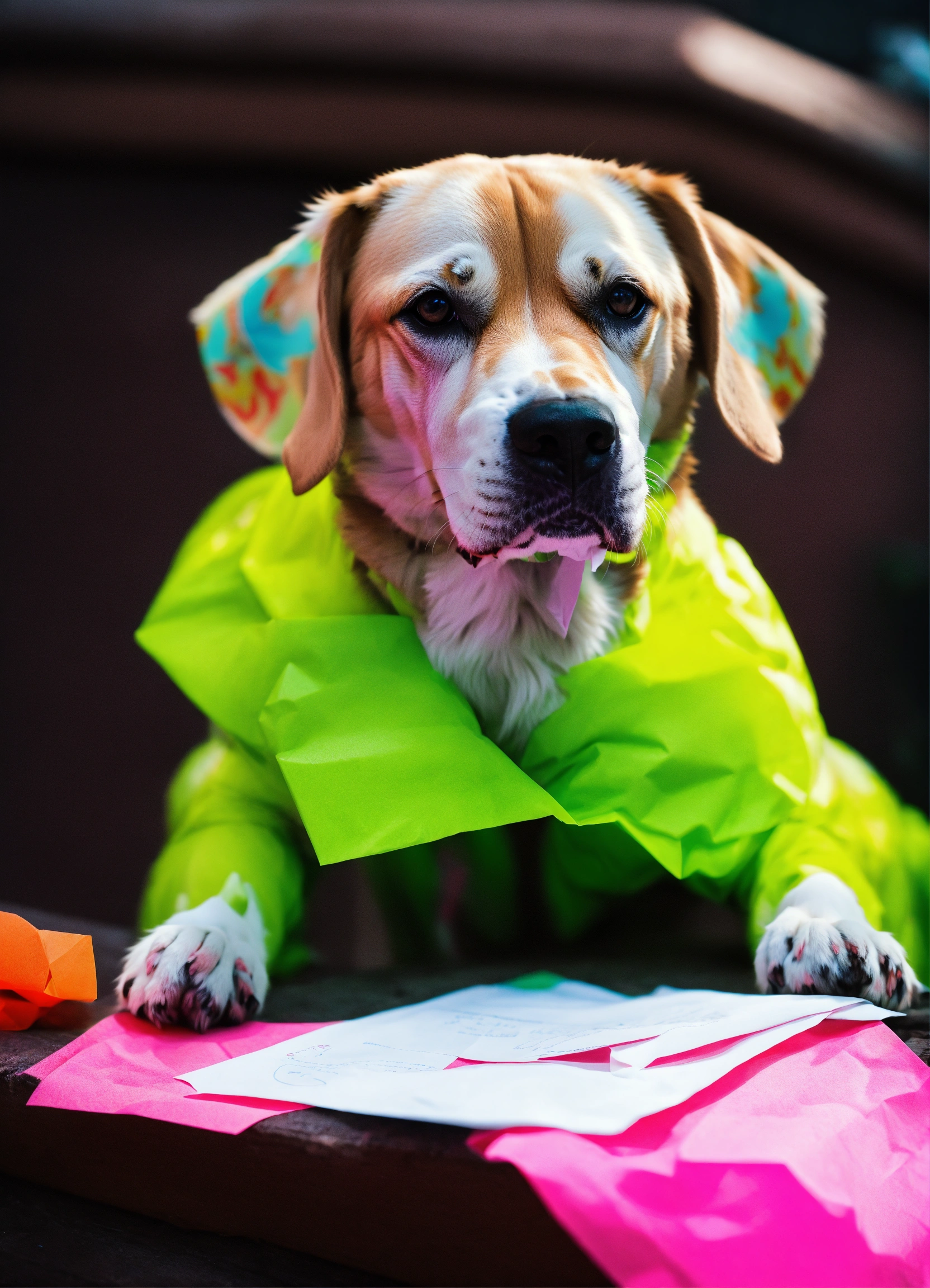 Lexica - Neon dog eating paper