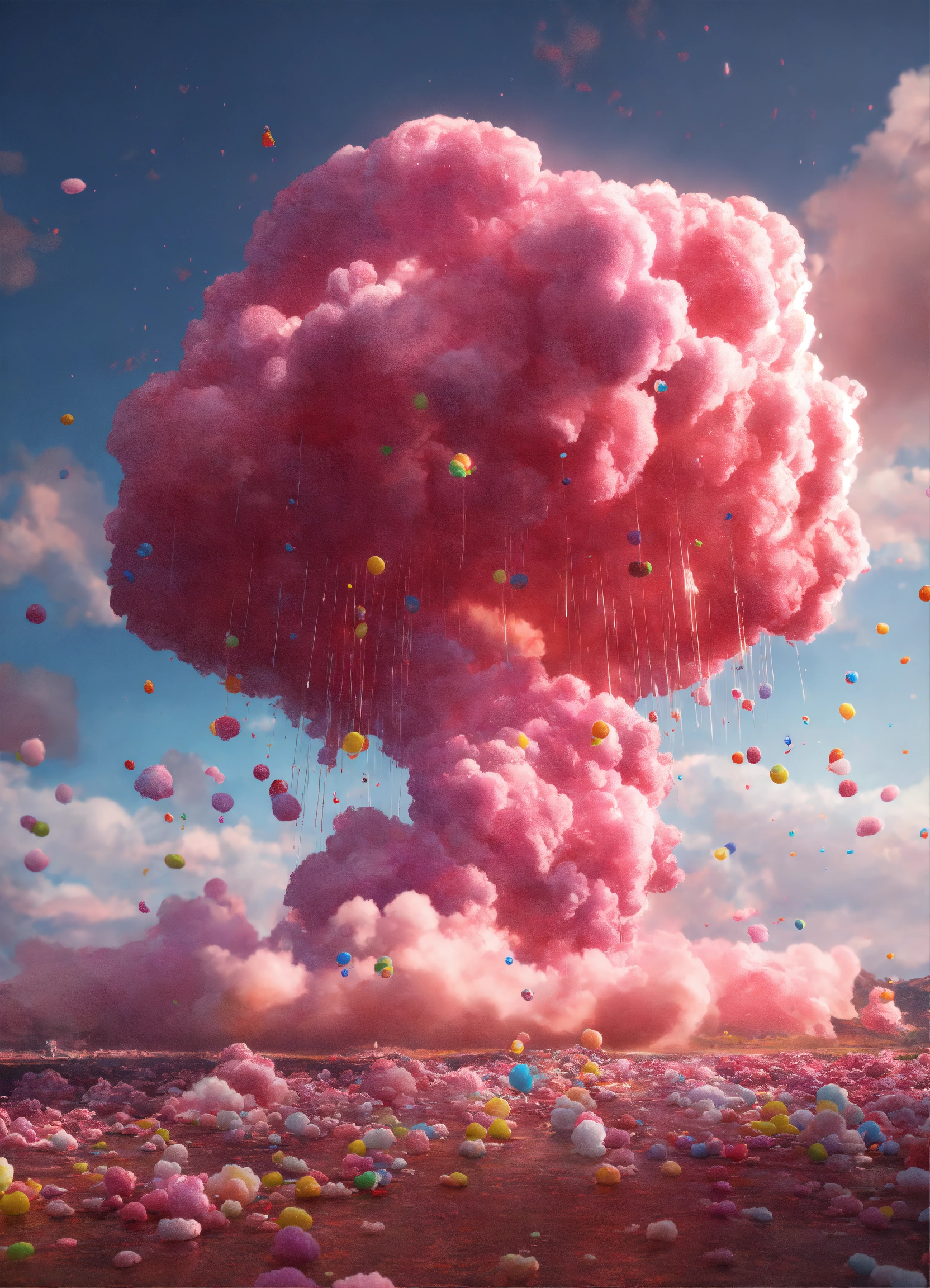 Lexica - A nuclear explosion , made out of cotton candy clouds ,paint ...