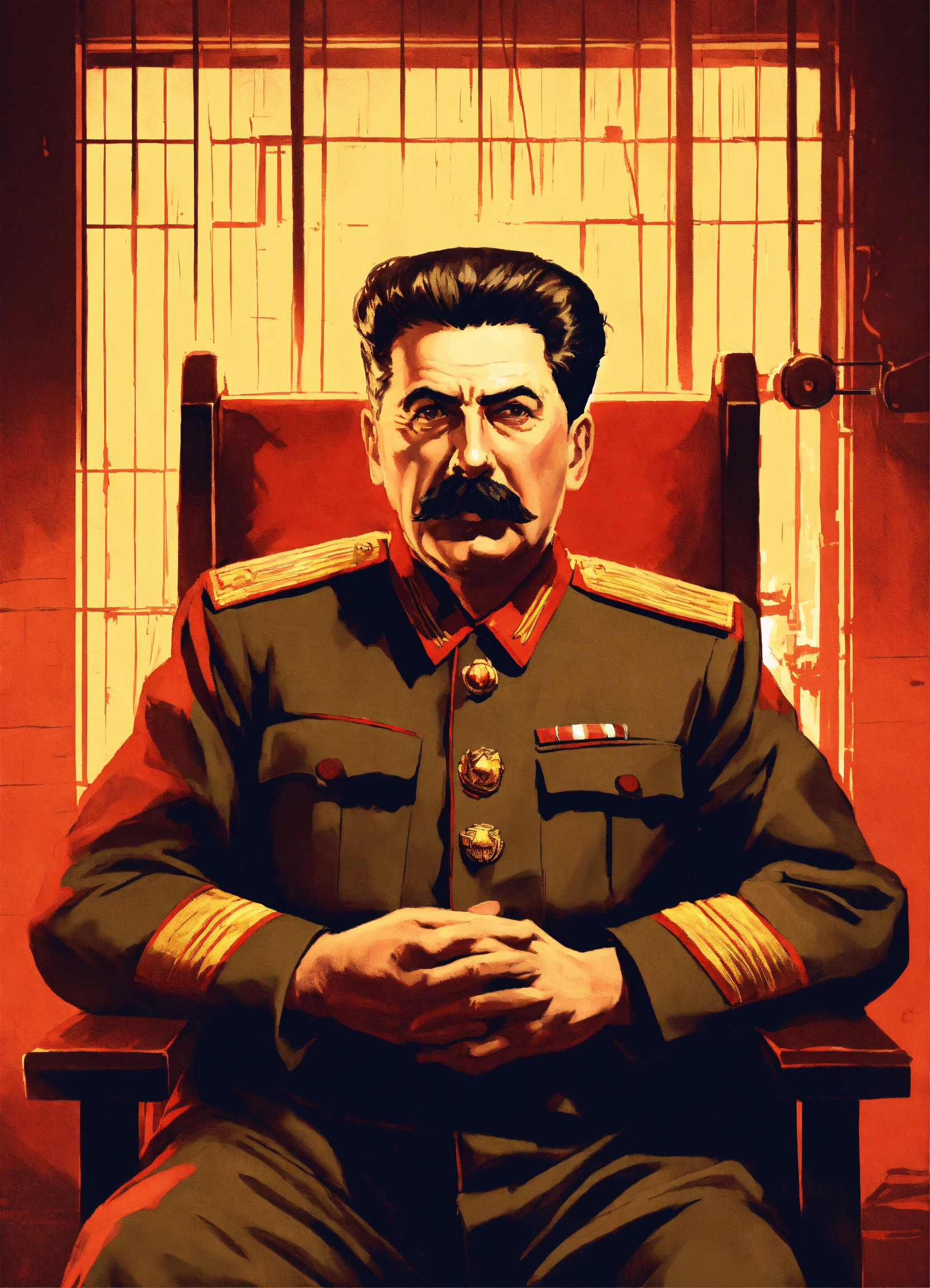 Lexica - Illustration Stalin very scared in the electric chair