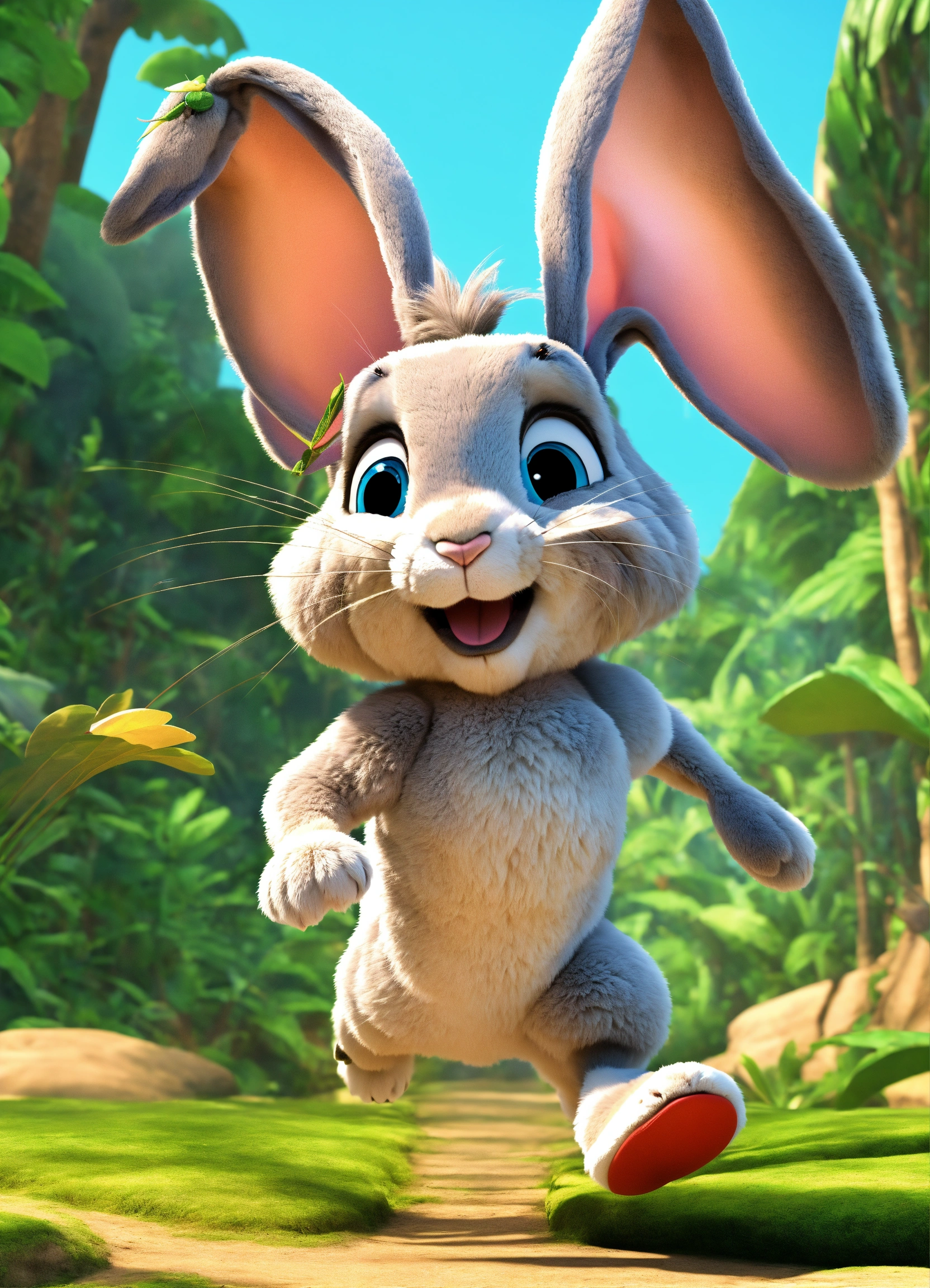 Lexica - 3d cartoon big rabbit running in jungle