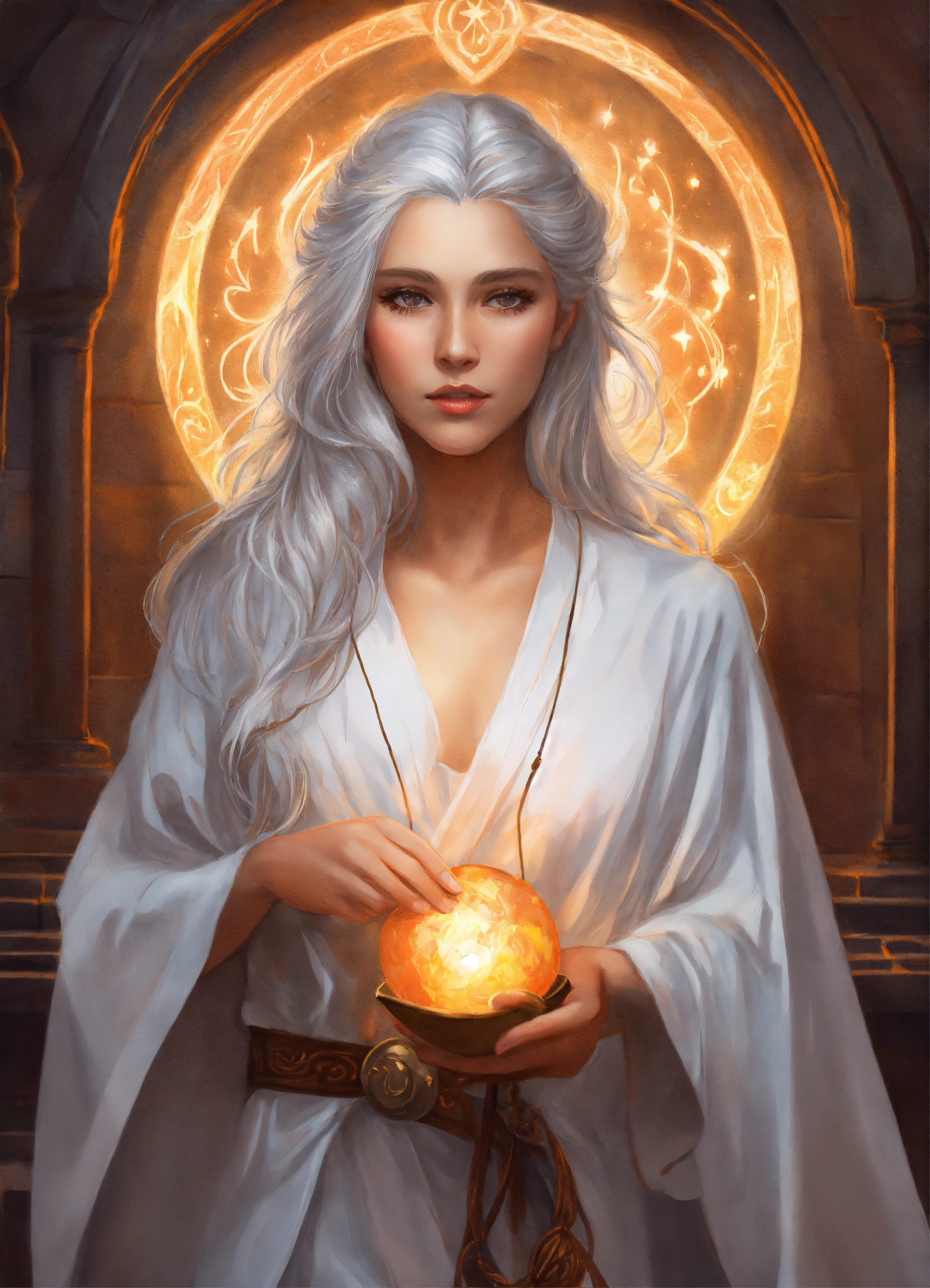 Lexica - Silver haired priestess in white robes fantasy dungeons and ...