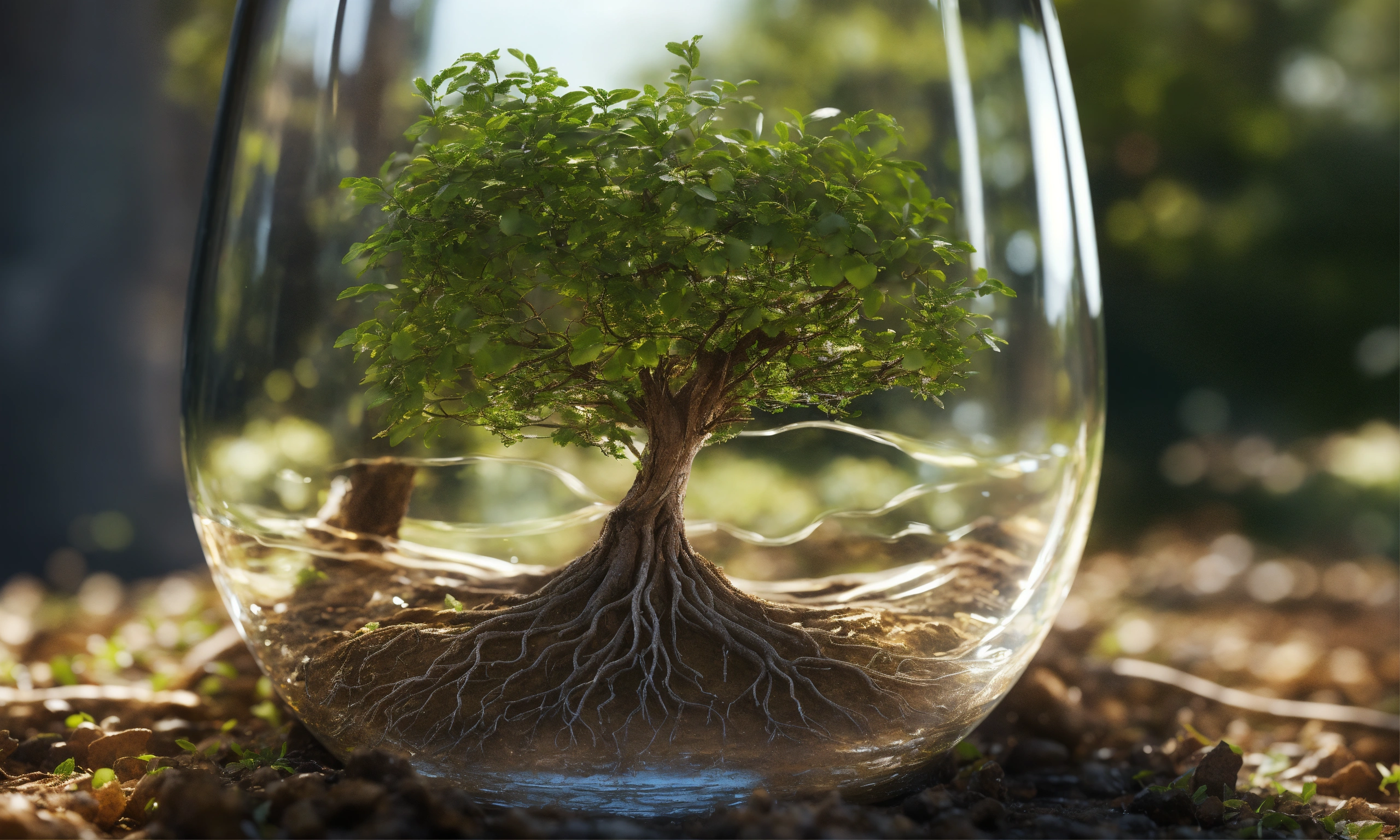 Lexica - Indepth Detailed, minute details, closeup of tree roots underneath a glass, dreamlike ...