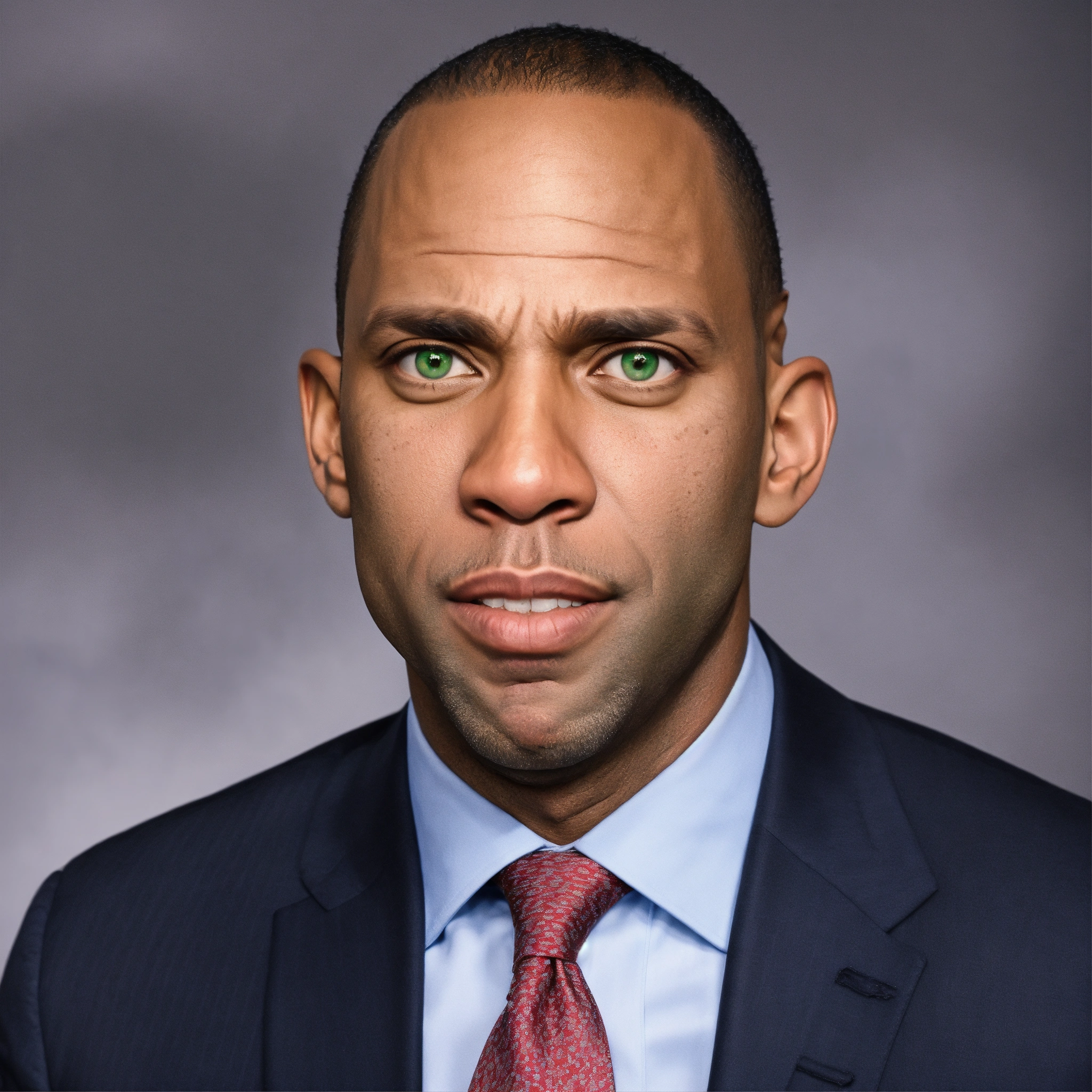 Lexica - HAKEEM JEFFRIES, green eyes, acne on face, angry, mad