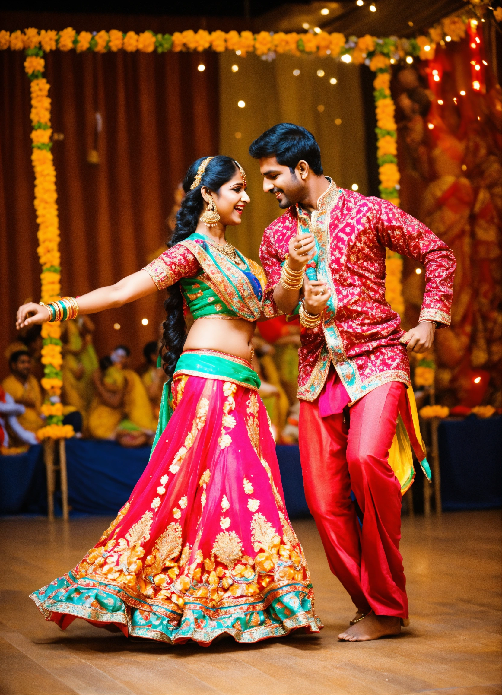 Lexica - Cute India couple dancing on Garba, An Indian Gujarati dance form