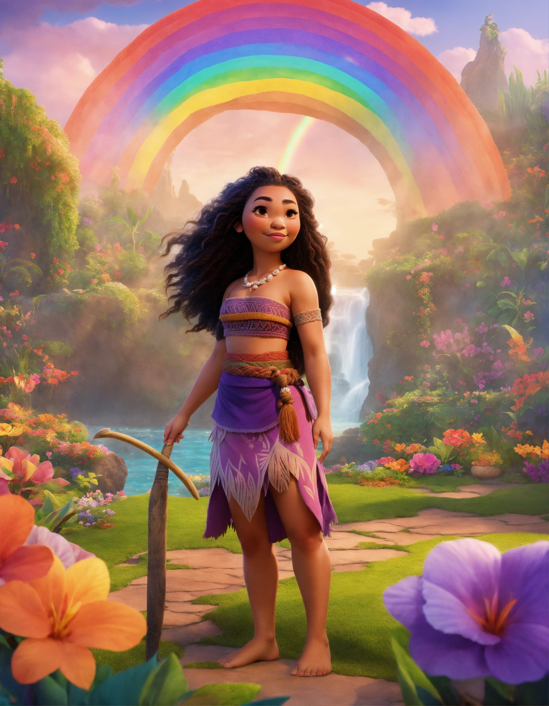 Lexica - An elegant, dreamy cartoonish Moana with purple clothes and a ...