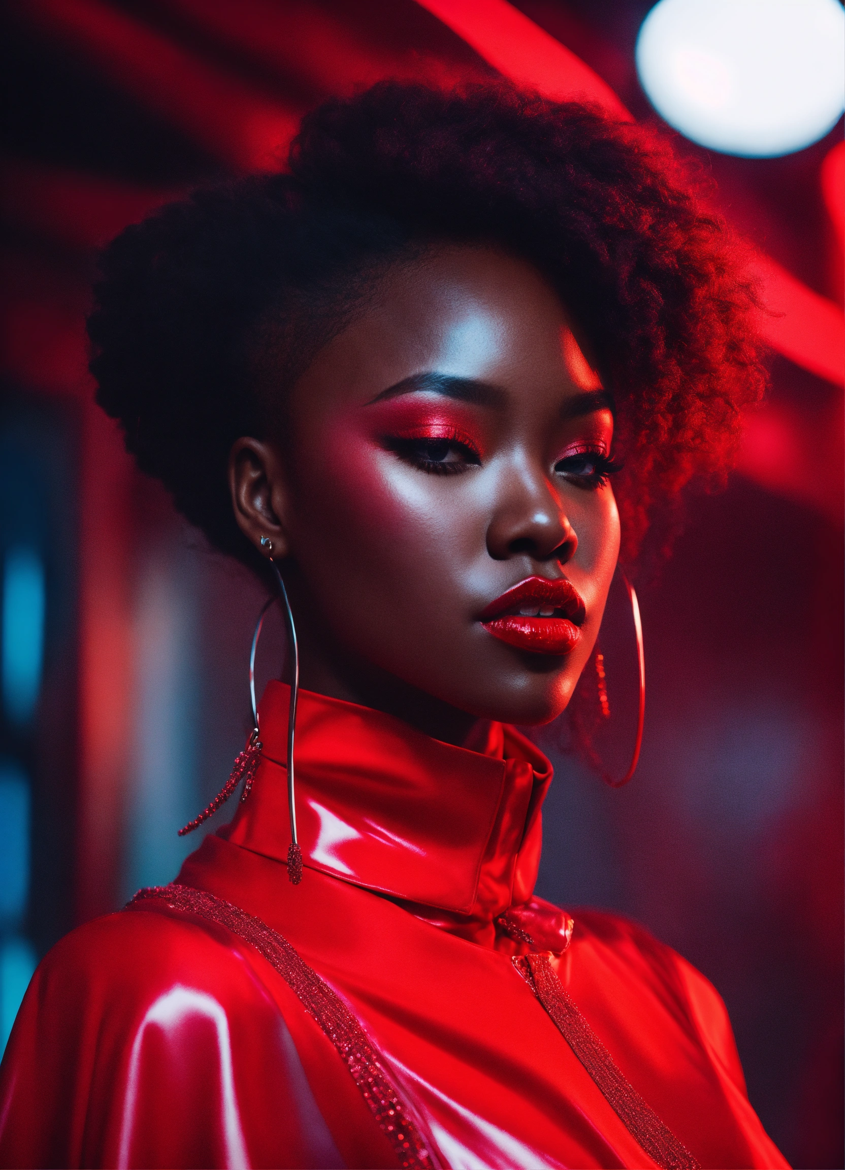 Lexica - A dark skin black female Kpop idol in a all red sleek ...