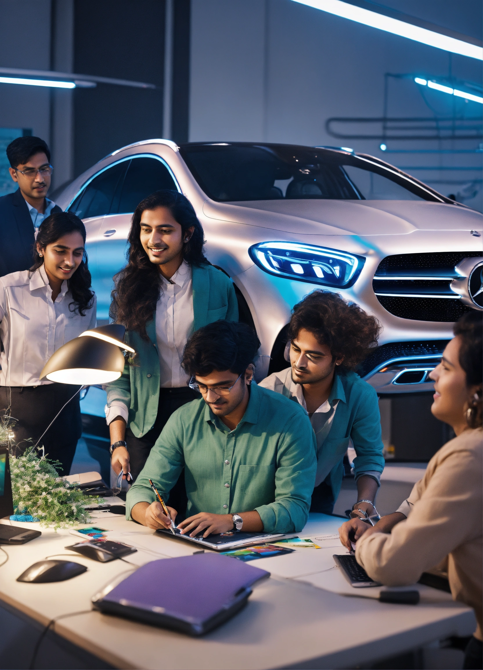 Lexica - A group of women and men designing and working on a Mercedes ...