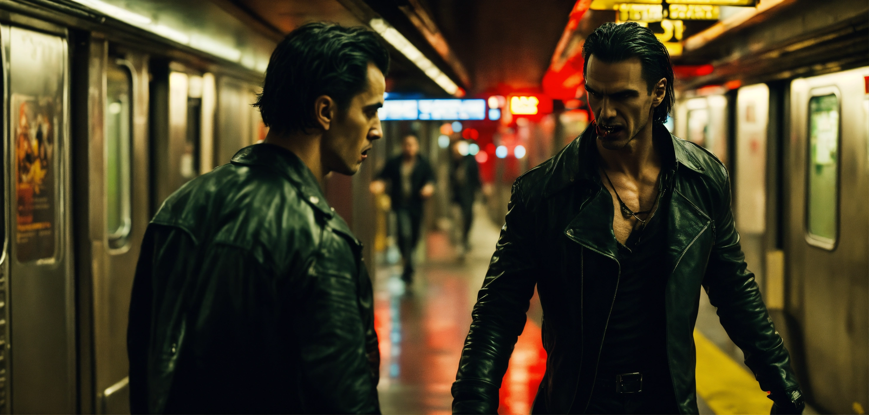Lexica - Cinematic look, two male vampires fighting in new york, close ...