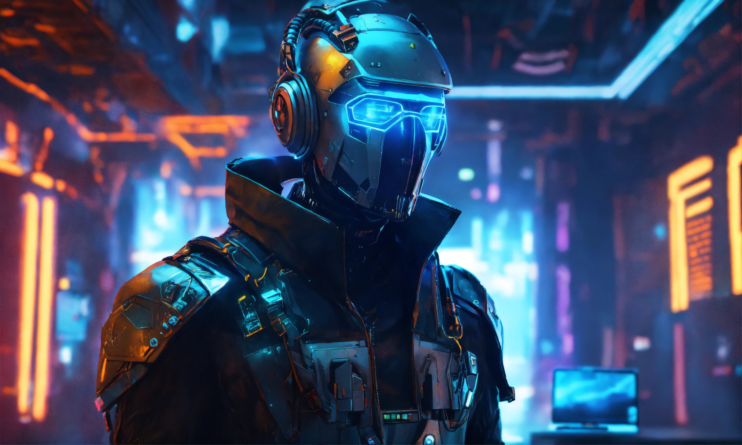 Lexica - A Futuristic cyberpunk masked, half robot warrior using a ...
