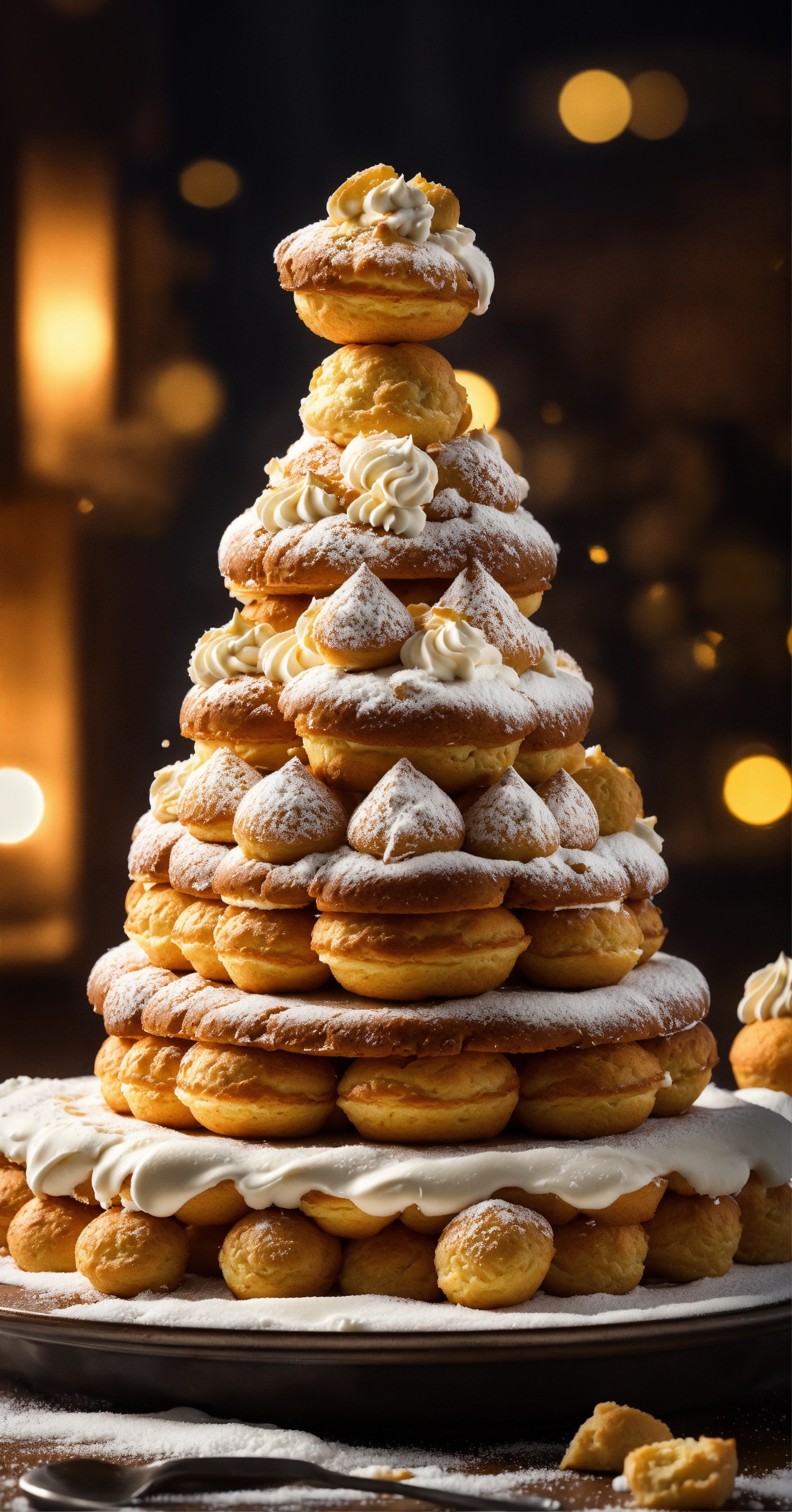 Lexica - Pyramid Cake with a height of 1 meter with cream puffs and ...