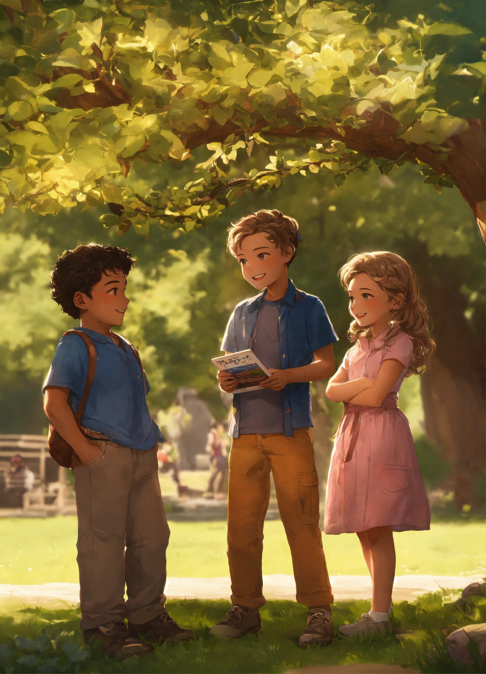 Lexica - The three friends, Jacob, Ethan and Olivia, stand under a tree ...