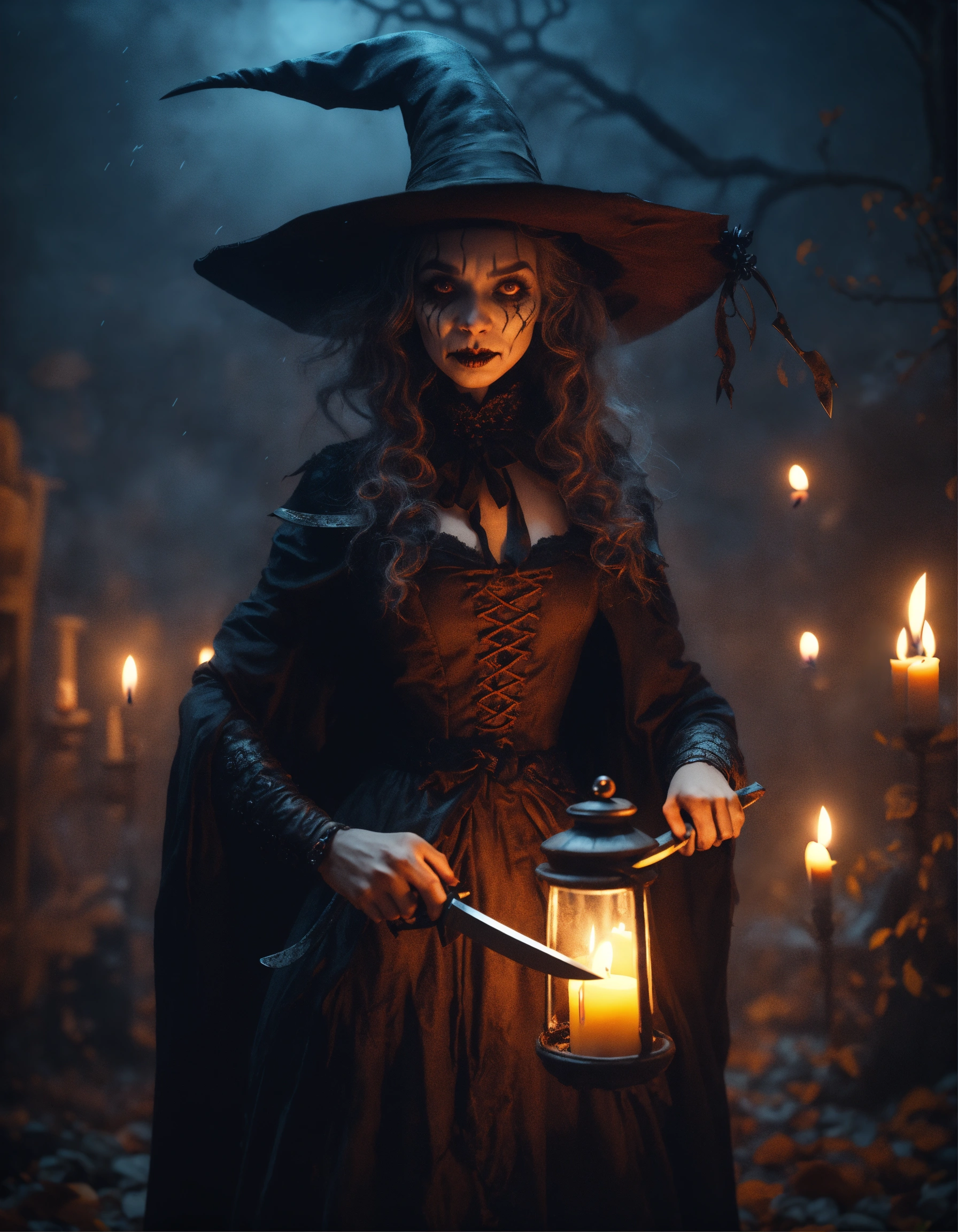 Lexica - A very scary witch holding a large knife, Halloween, night ...