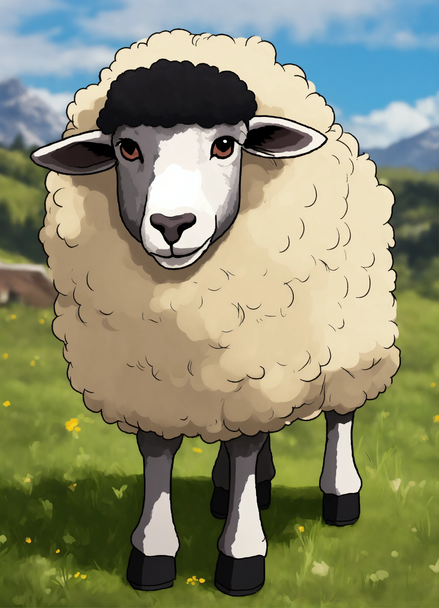 Lexica - 2d meme sheep with black hair