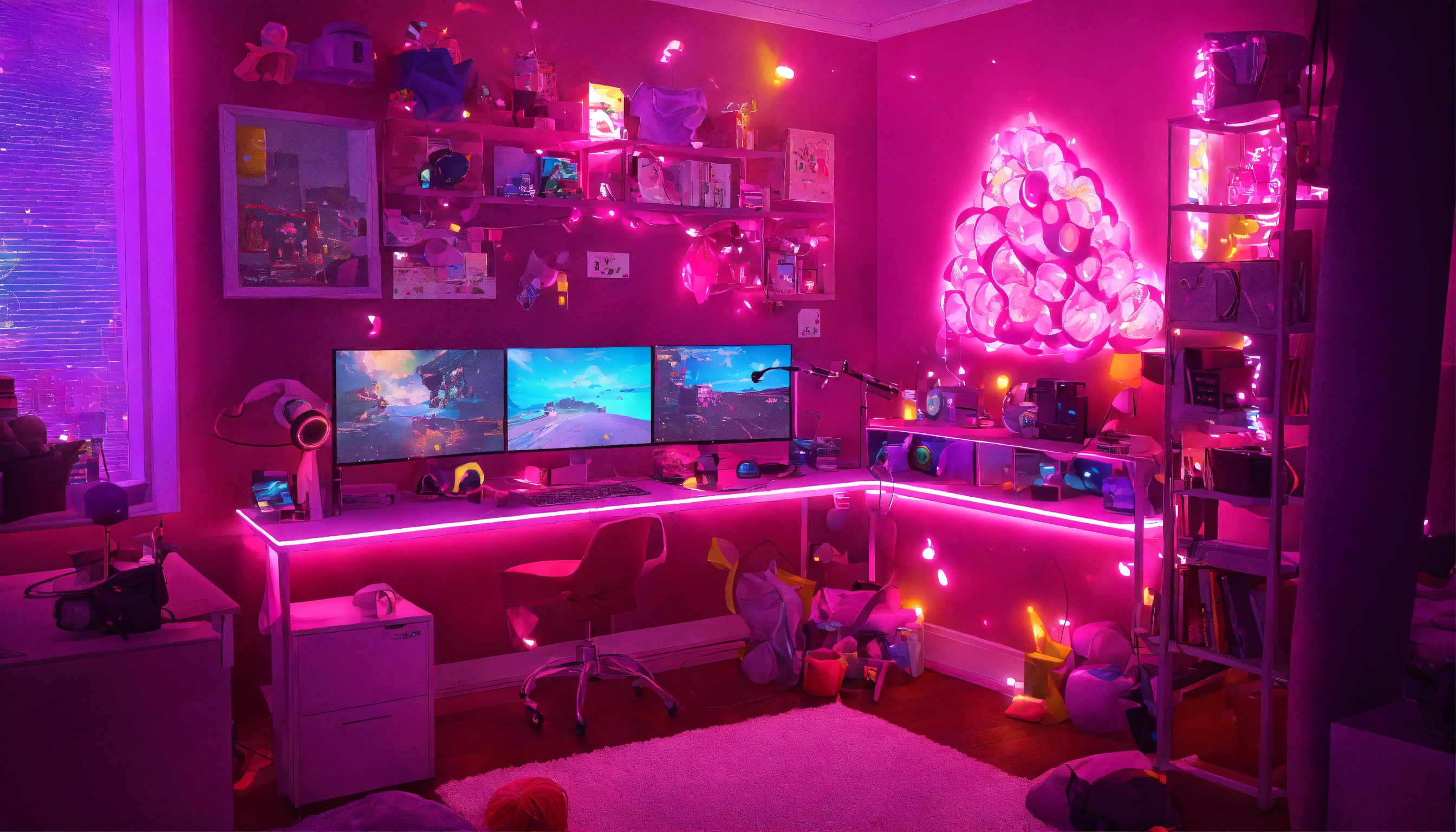 Lexica - Cute air-haired woman, streamer, gamer, streamer’s workplace ...