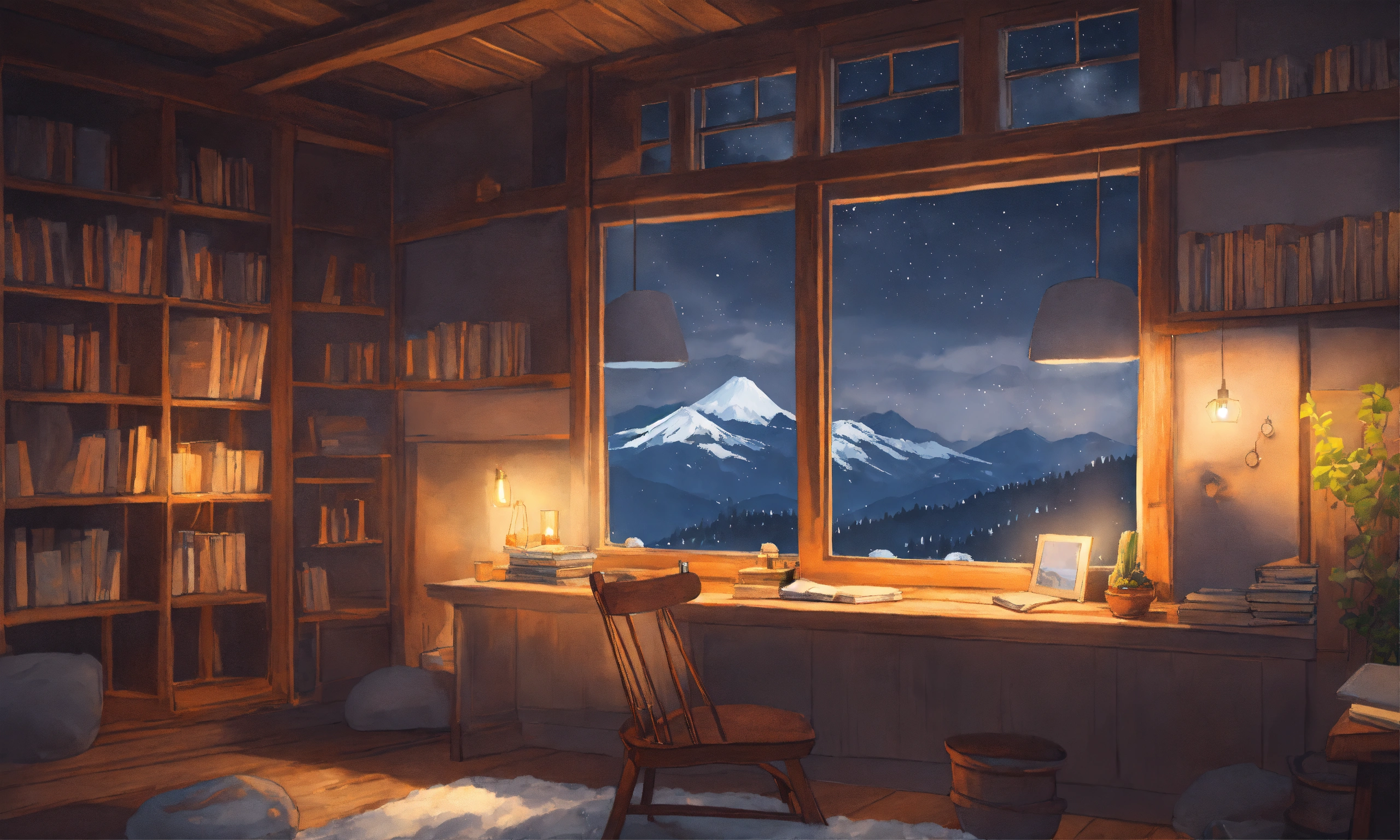 Lexica - Study room in mountain hut, studio ghibli, lofi artwork ...