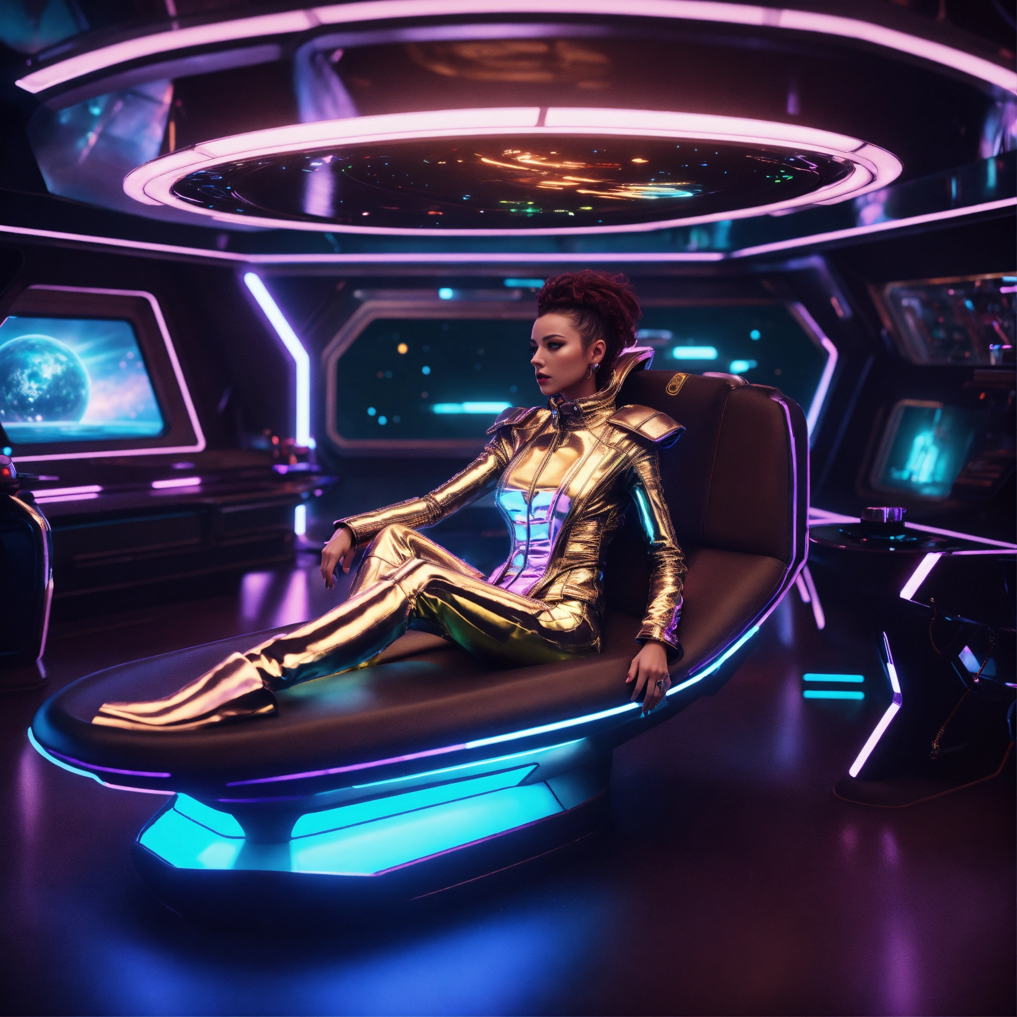 Lexica - Zoom out from a female alien rockstar wearing cool space ...