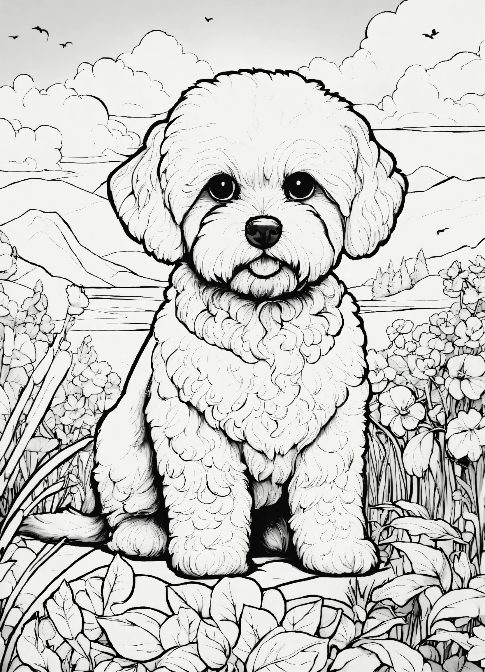 Lexica - Enchanting landscape with chibi Bichon Friese, format as ...