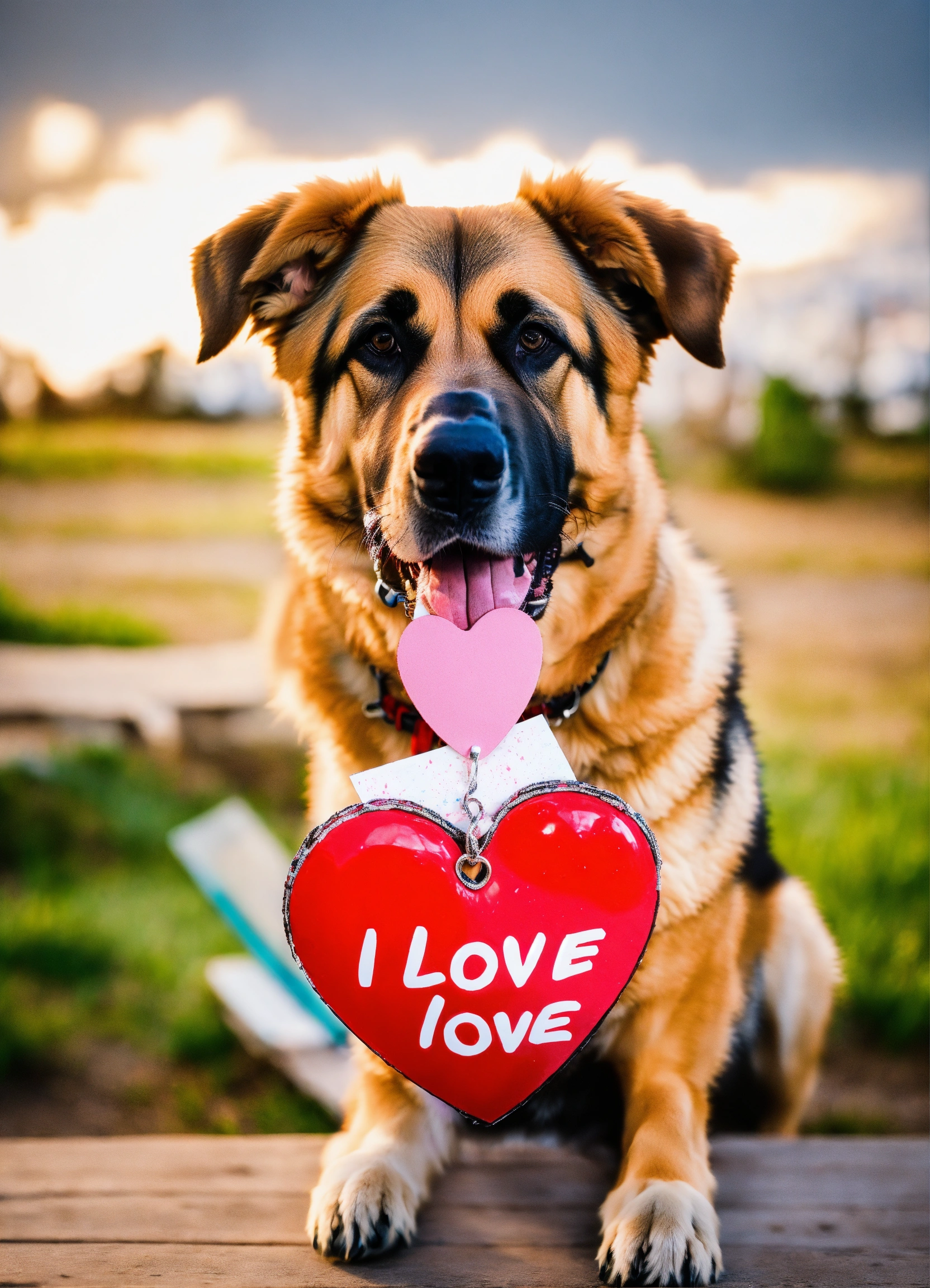 Lexica - German Shepherd (dog) holding a picture with a heart on it ...