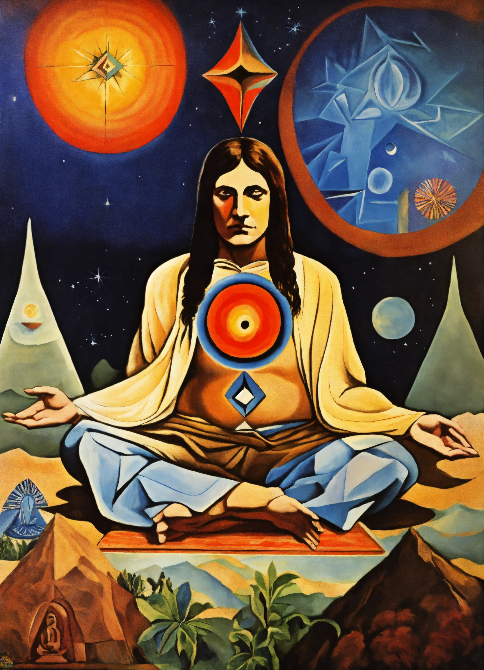 Lexica - Vintage poster hippie pablo picasso meditating seeing the ...