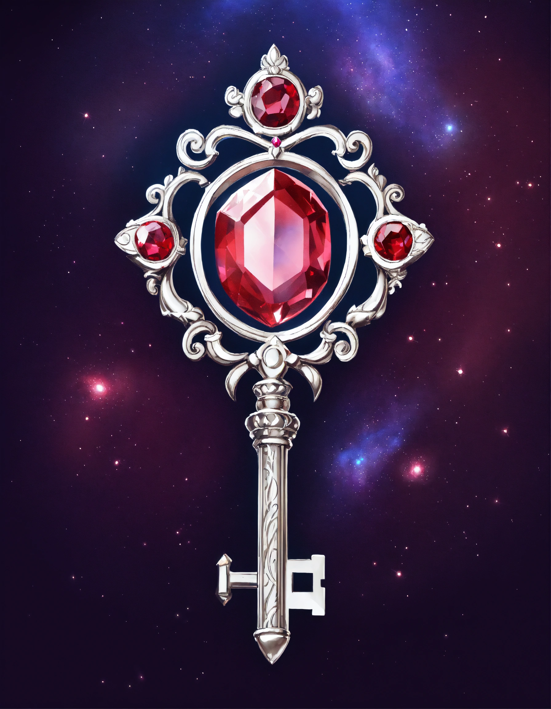 Lexica - Drawing illustration of a magical silver crystal key decorated ...