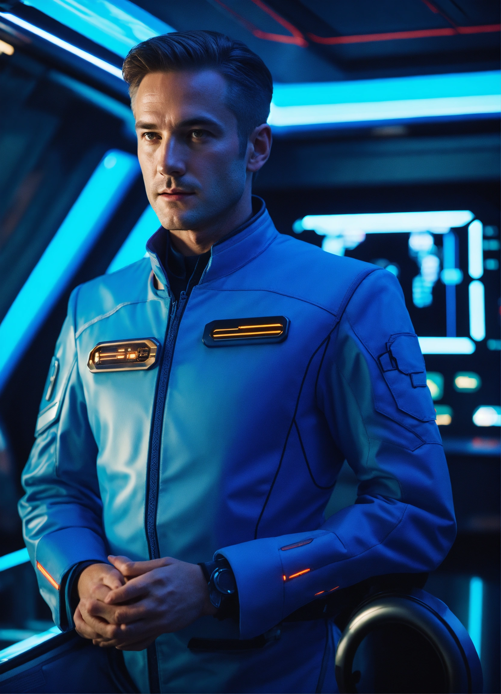 Lexica - Zoom out on white male star command Doctor wearing a sleek ...