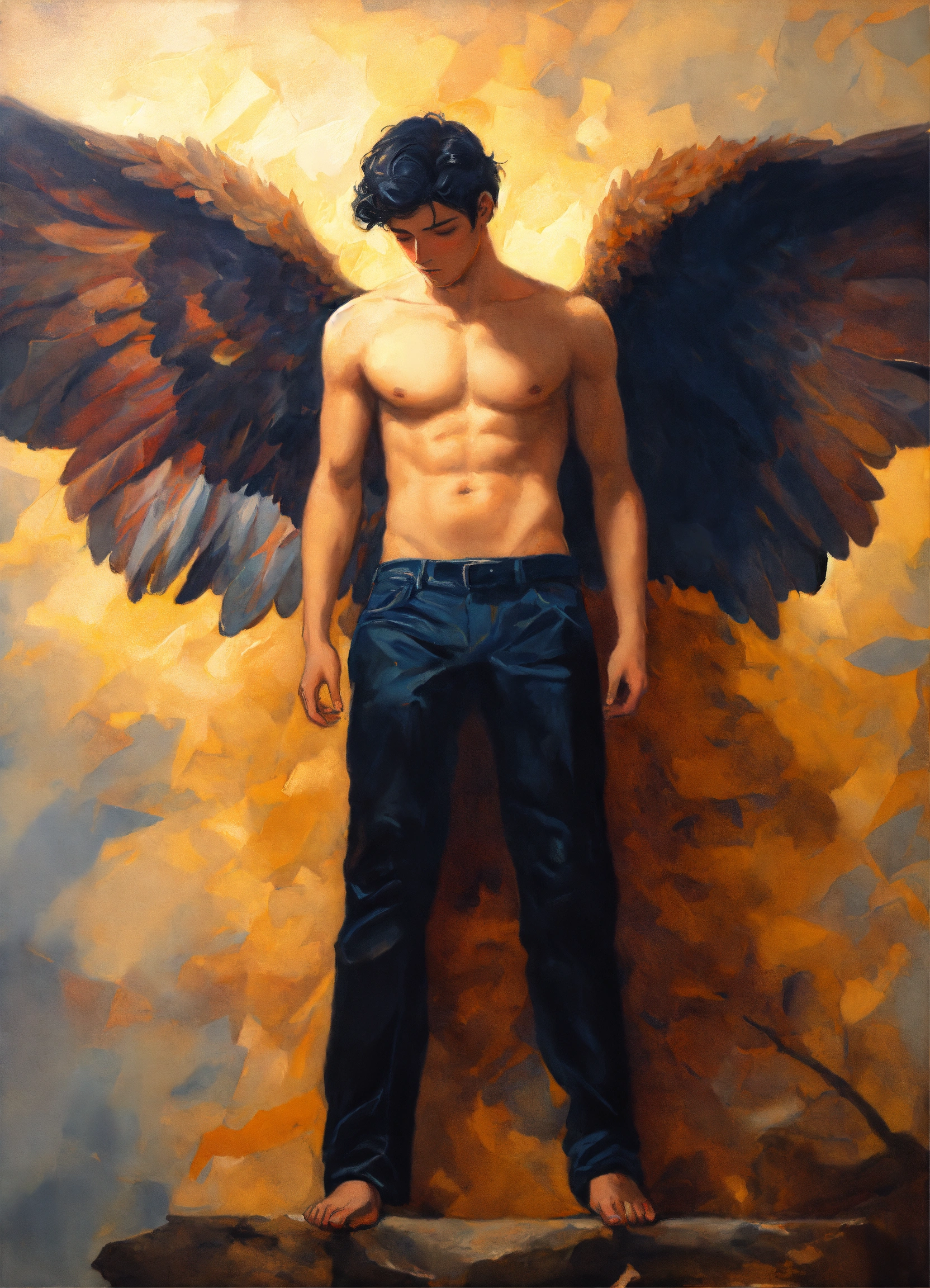 Lexica - Oil painting of a male fallen angel