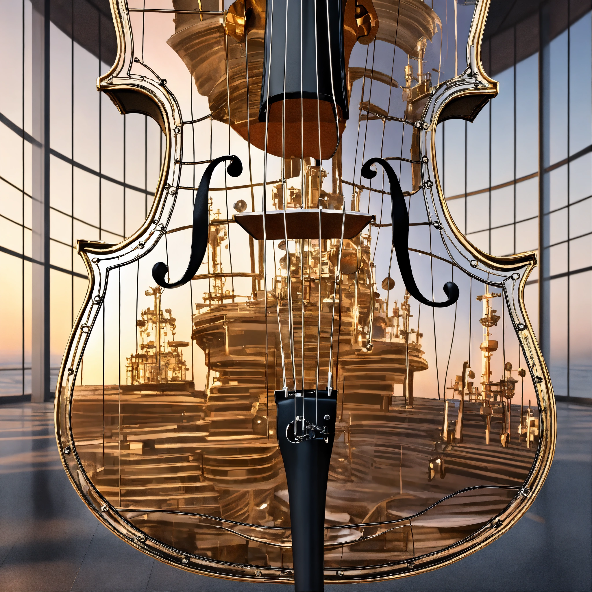 Lexica - A photorealistic closeup view of inside a transparent cello ...