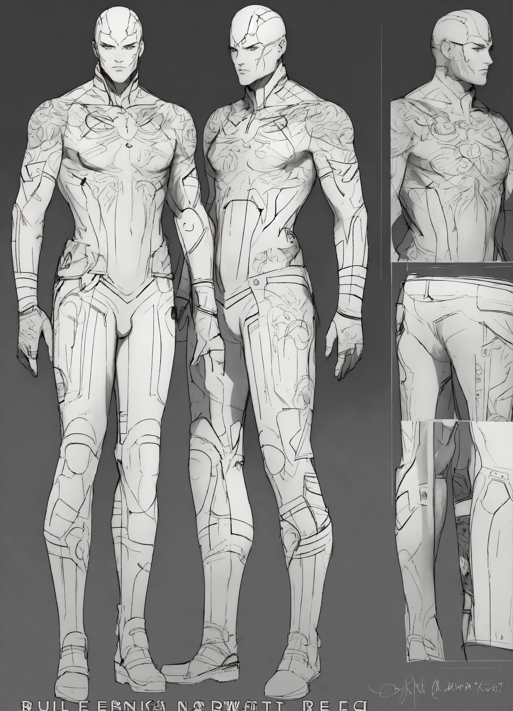 Lexica - Full gray tattoo body suit, character sheet, character design ...