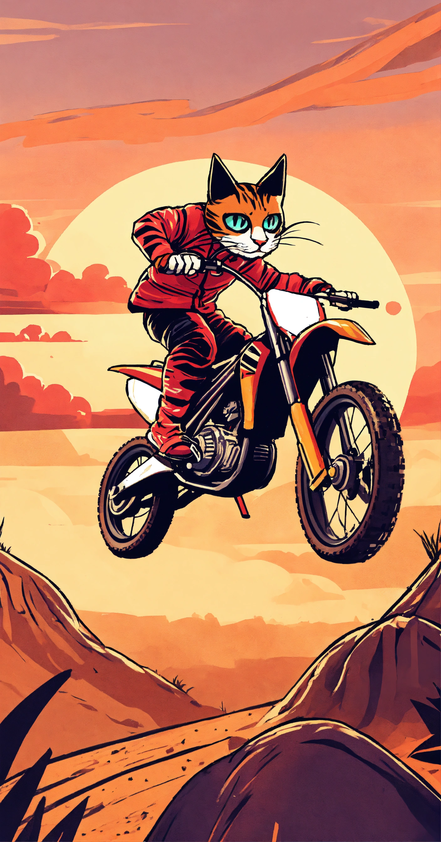 Lexica - Create an image of a cat as a professional motocross rider ...